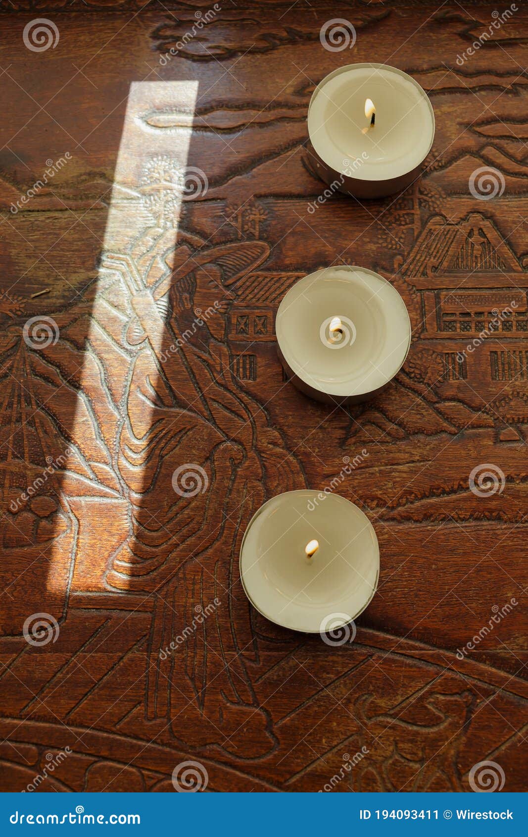 Top View of the Burning Candles on the Table Stock Image - Image of ...