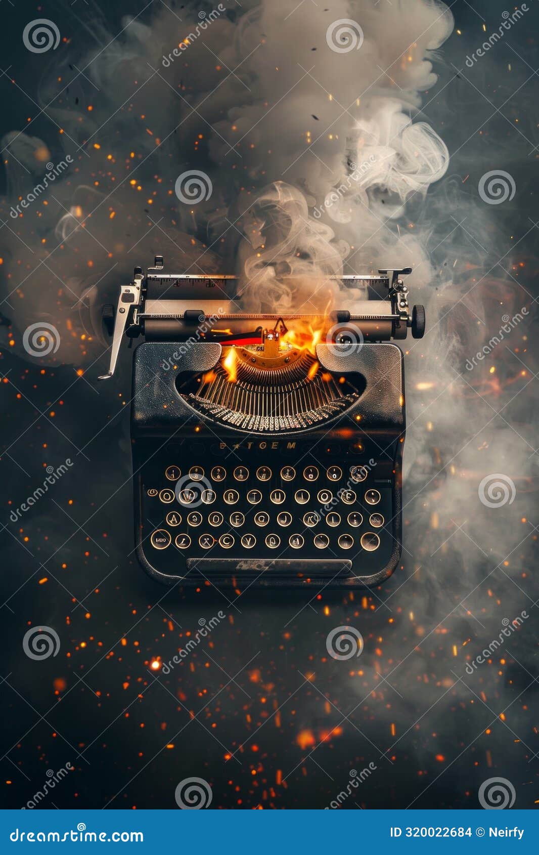 Top View Typewriter, Smoke, Sparks, Stock Photo - Image of oldfashioned ...