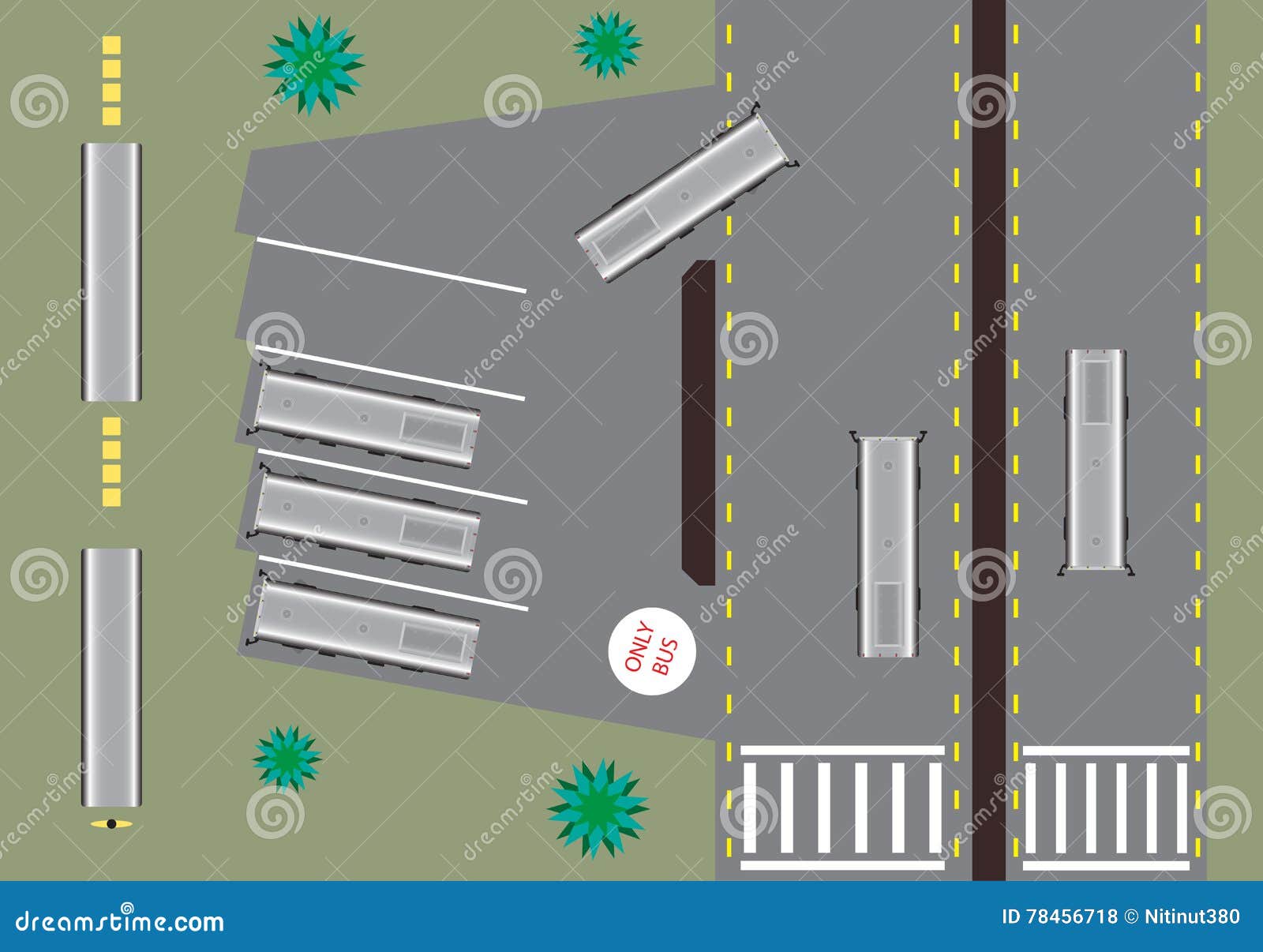 Top View of Bus Station Landscape Stock Illustration - Illustration of ...
