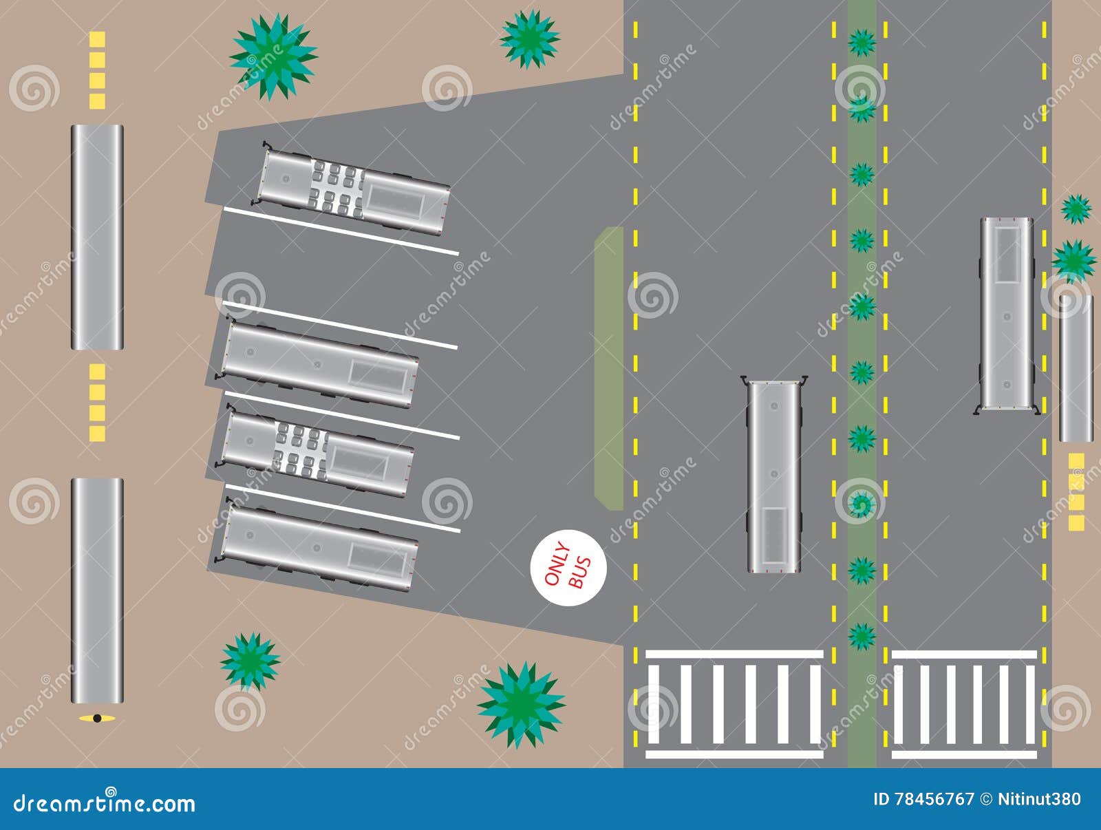 Top View of Bus Station Landscape Stock Illustration - Illustration of ...