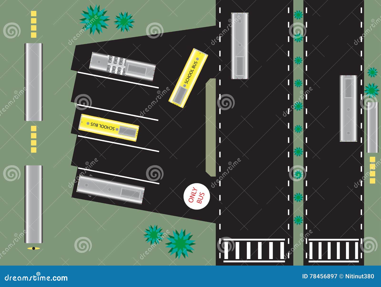Top View of Bus Station Landscape Stock Illustration - Illustration of ...