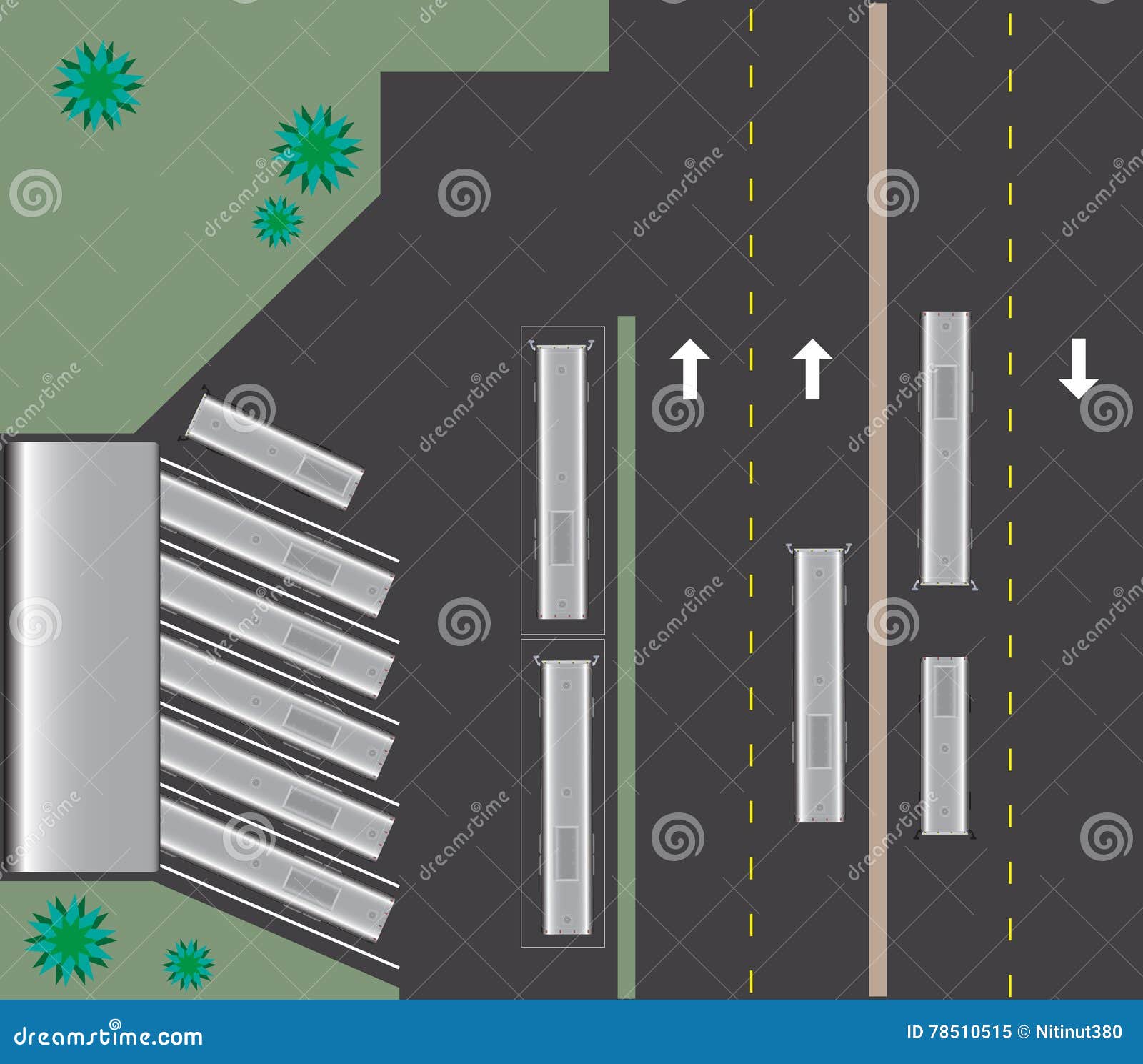 Top View of Bus Station Landscape Stock Illustration - Illustration of ...