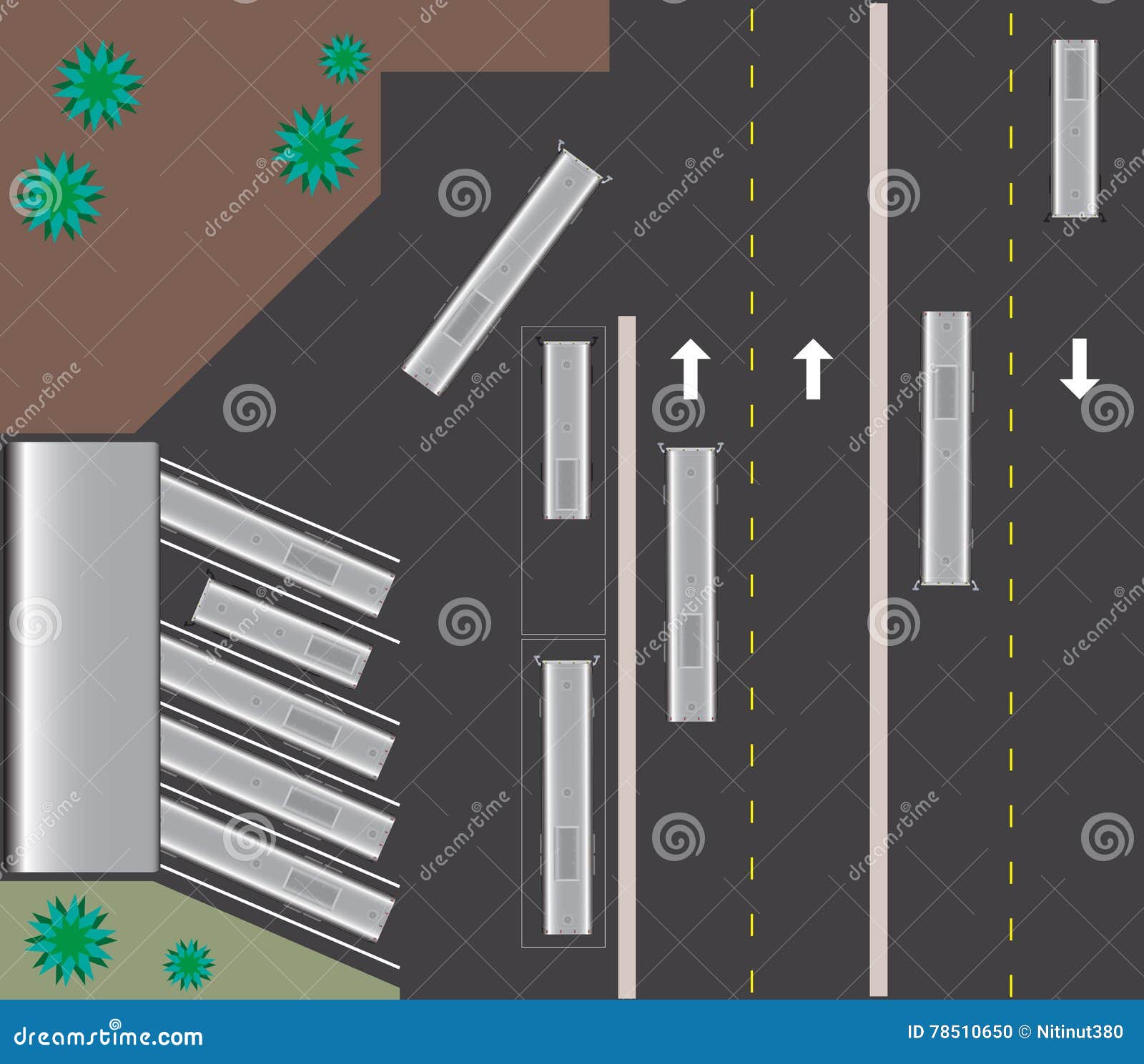 Top View of Bus Station Landscape Stock Illustration - Illustration of ...