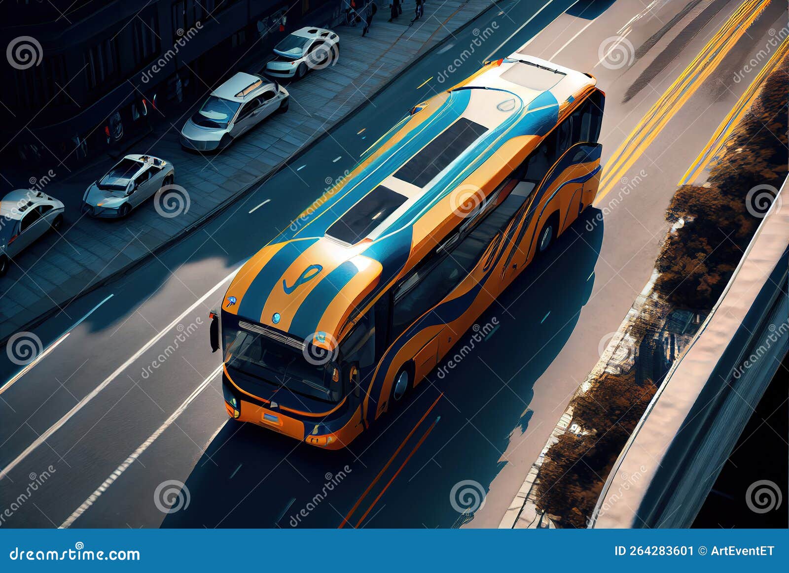 Top View of a Bus on Street Stock Illustration - Illustration of ...
