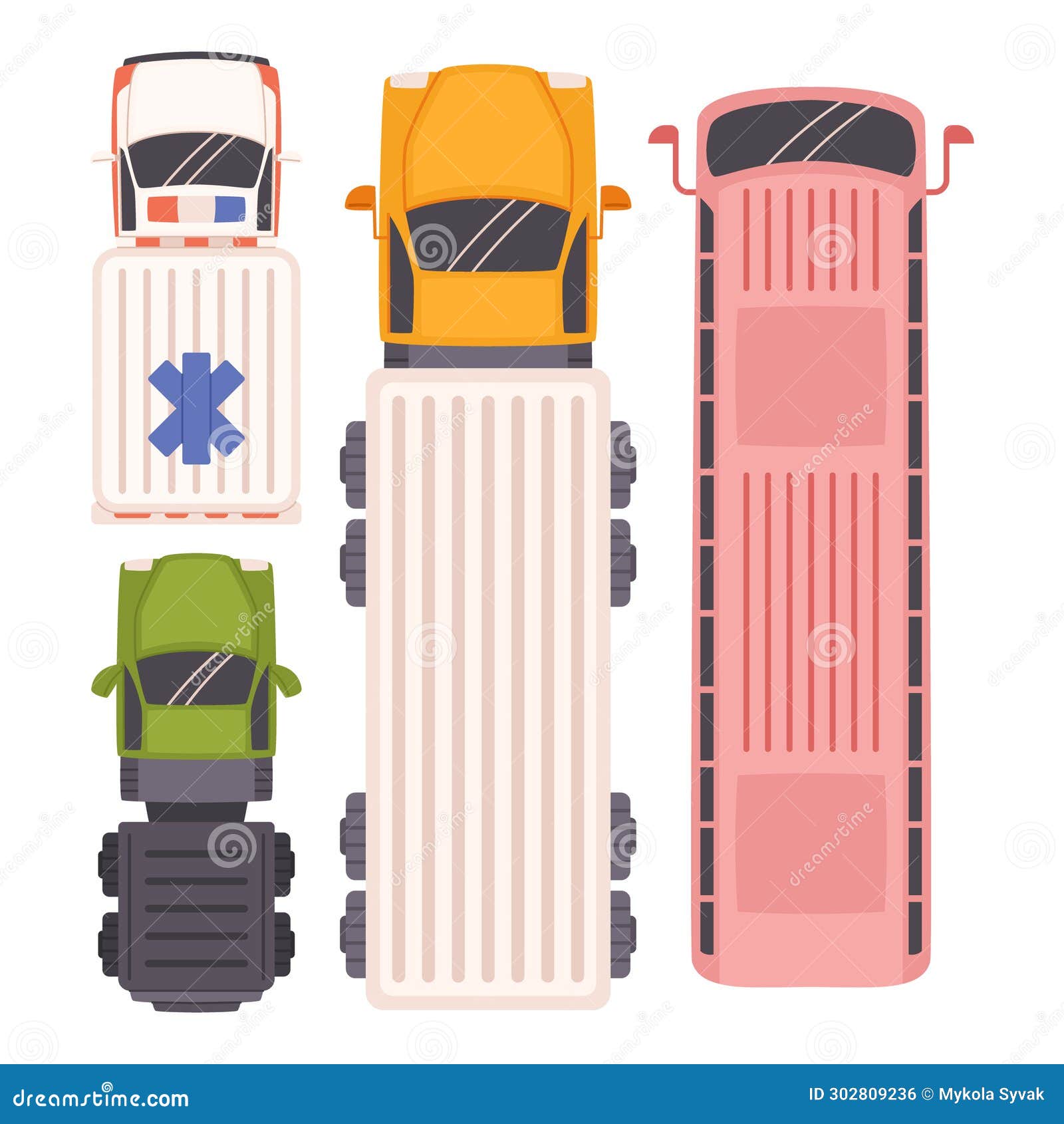 Top View of a Bus, Van and Trucks, Delineating Their Distinct ...