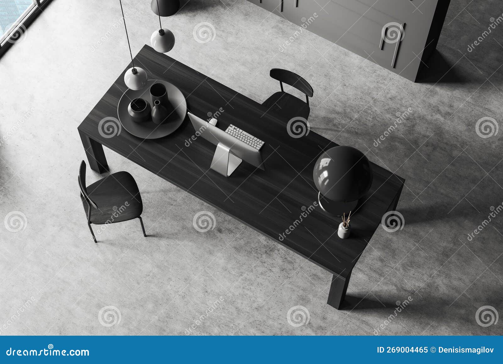 Top View of Business Interior with Desk and Pc Computer, Window Stock ...