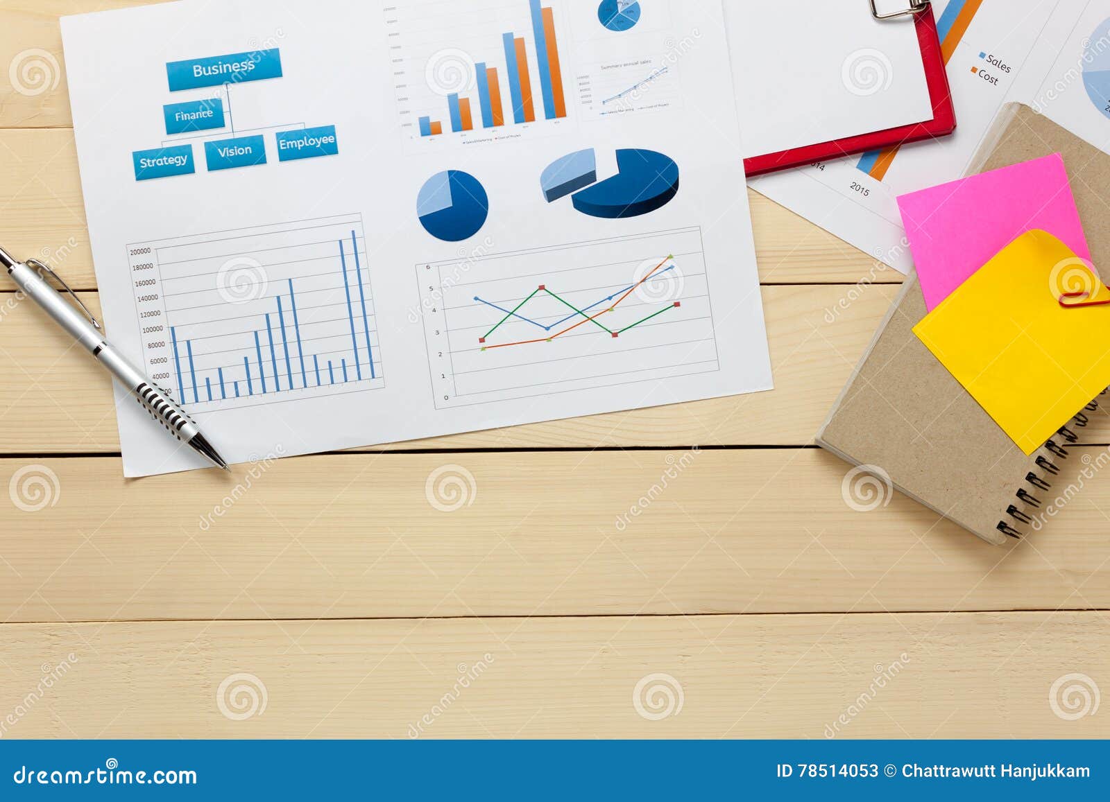 Top View Business Office the Charts and Graphs Also Notebook,pen on ...