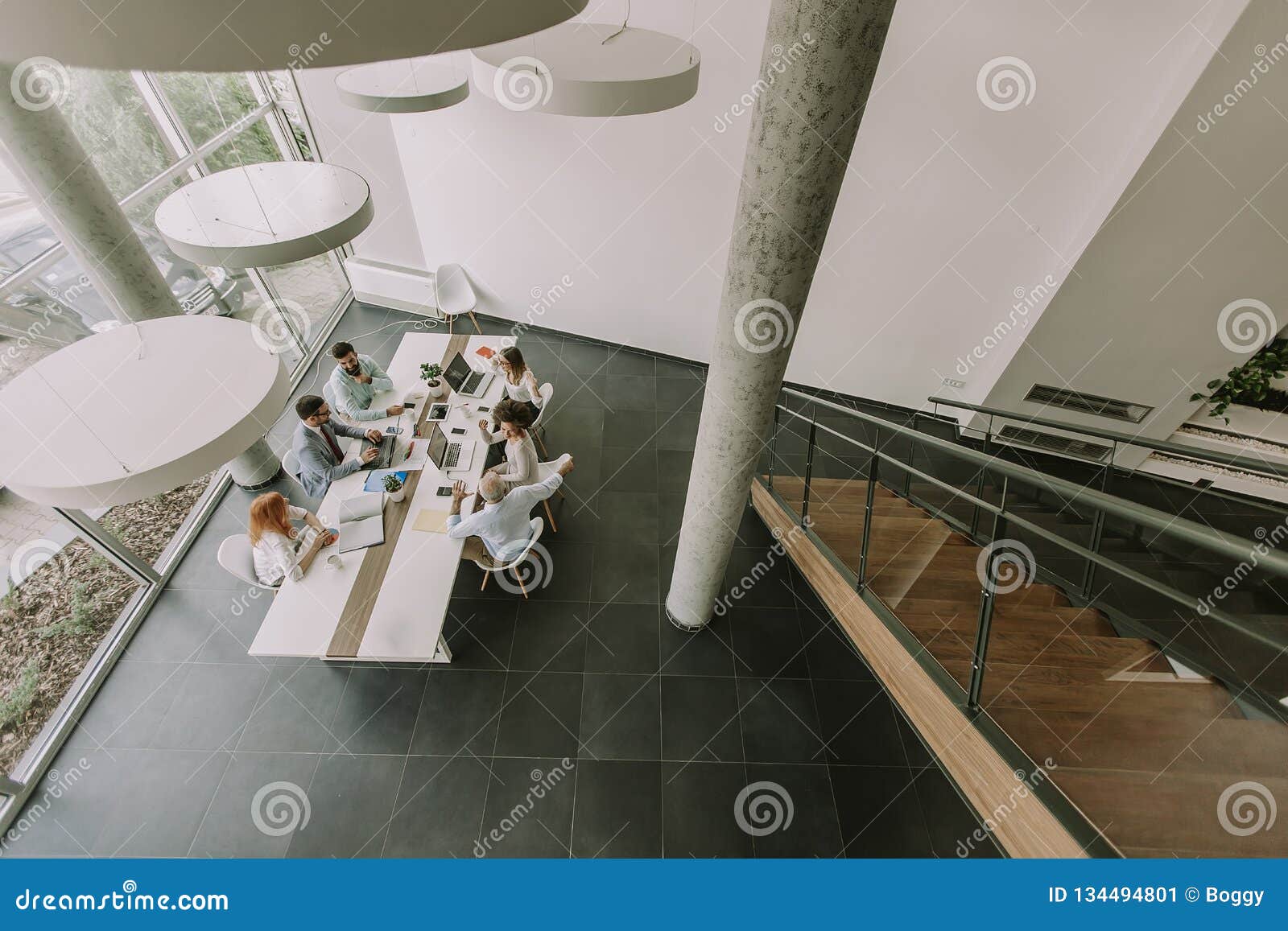 Top View at Business People Working in Office Stock Image - Image of ...