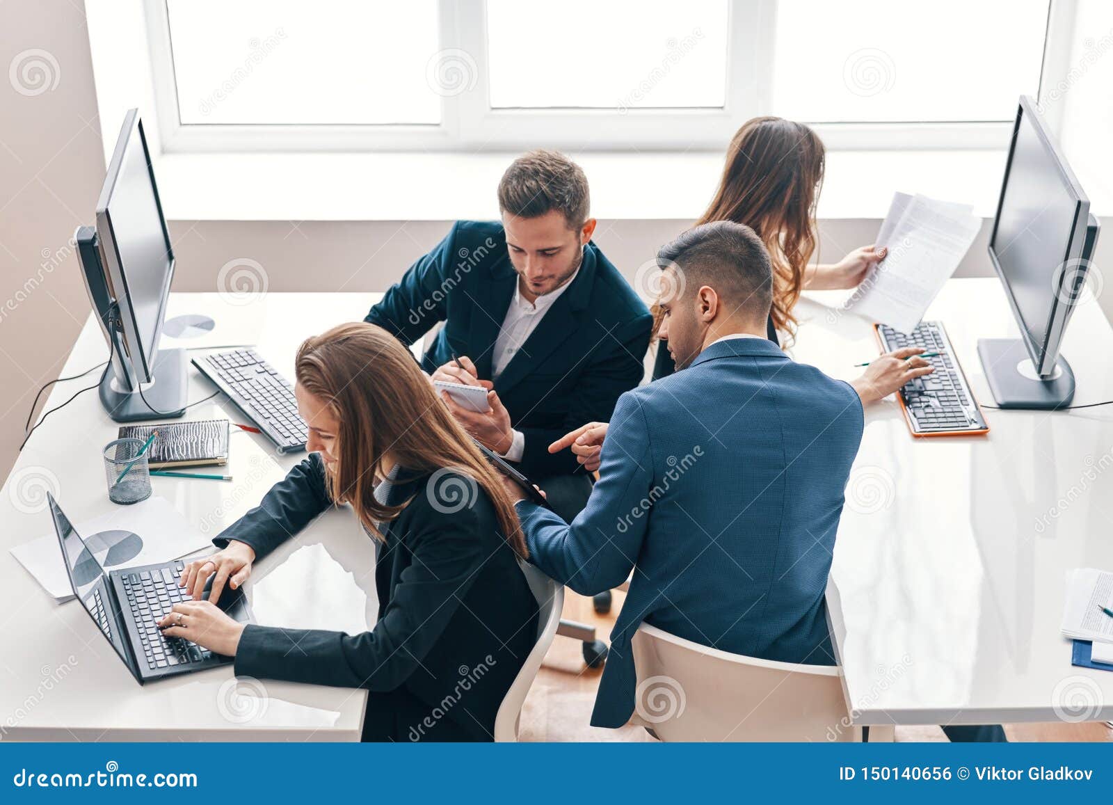 Top View of Business People Working in Modern Office in a Team Stock ...