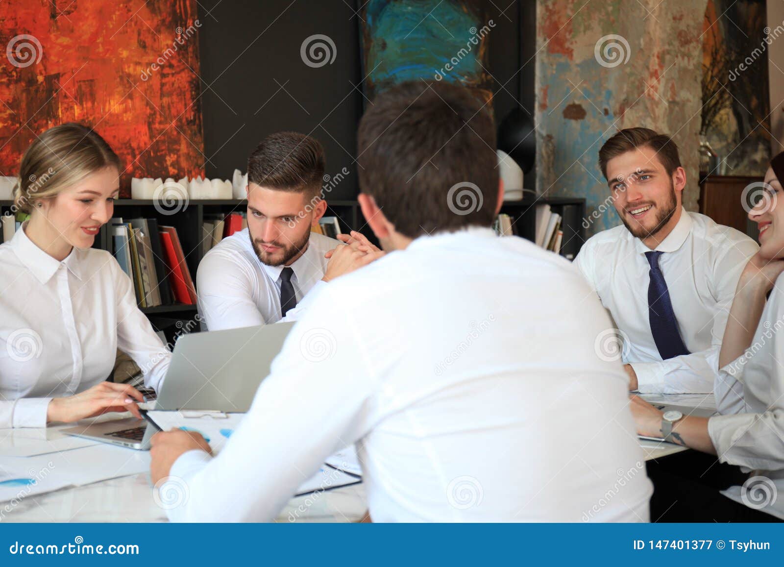 Top View of Business People Working Together while Spending Time in the ...