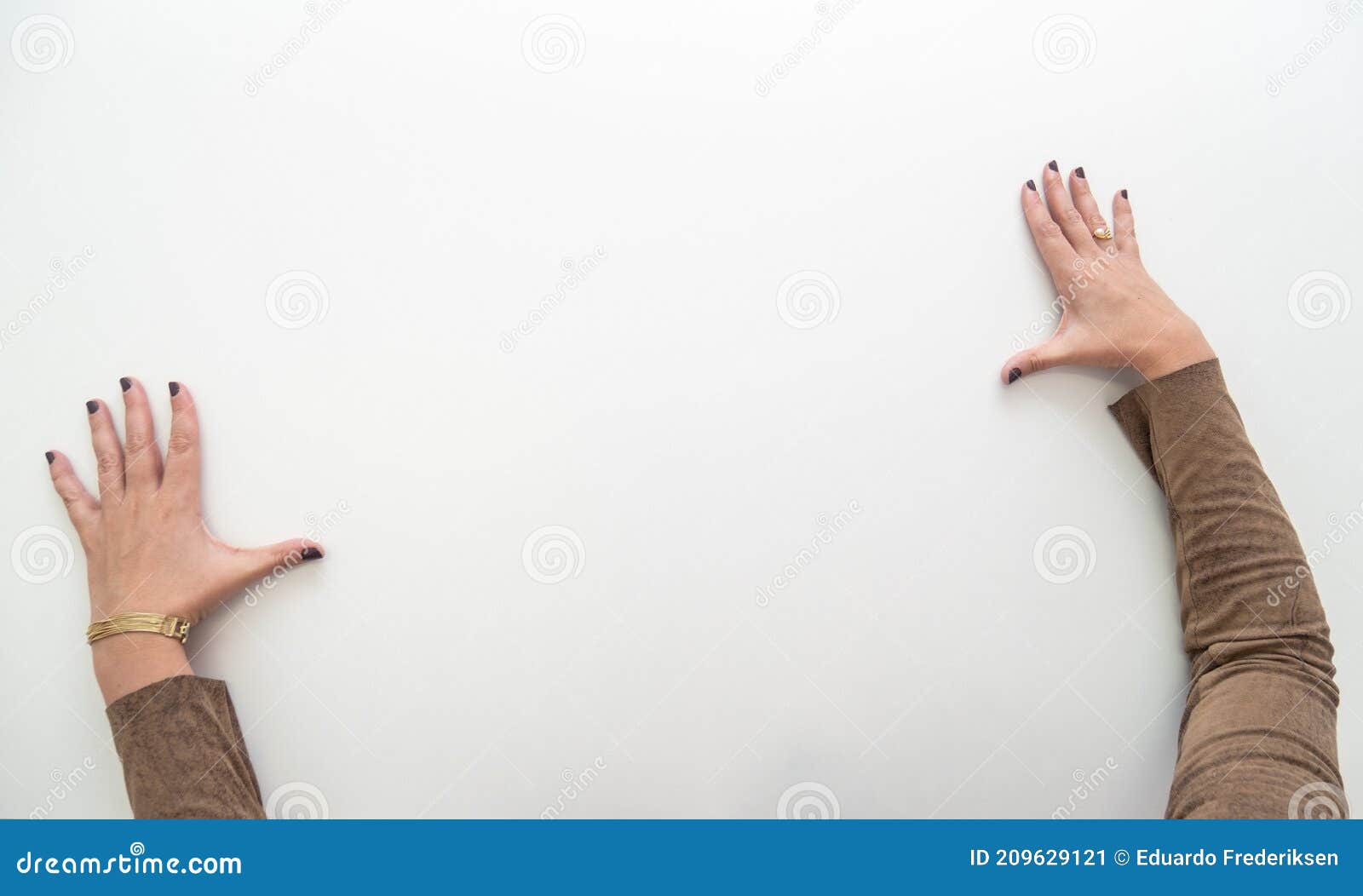 Top View on Business Woman Explaining Something Using Hands with Copy ...