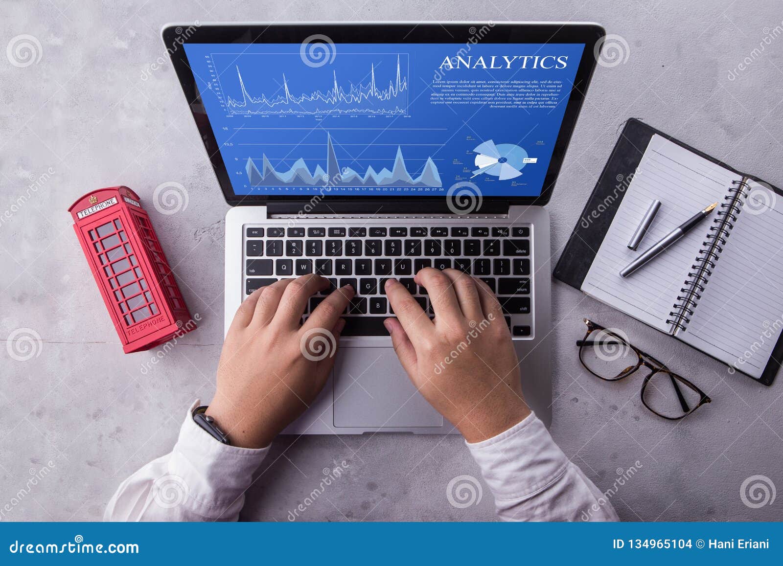 Top View of a Businessman Laptop Computer with Analytics Data Concept ...