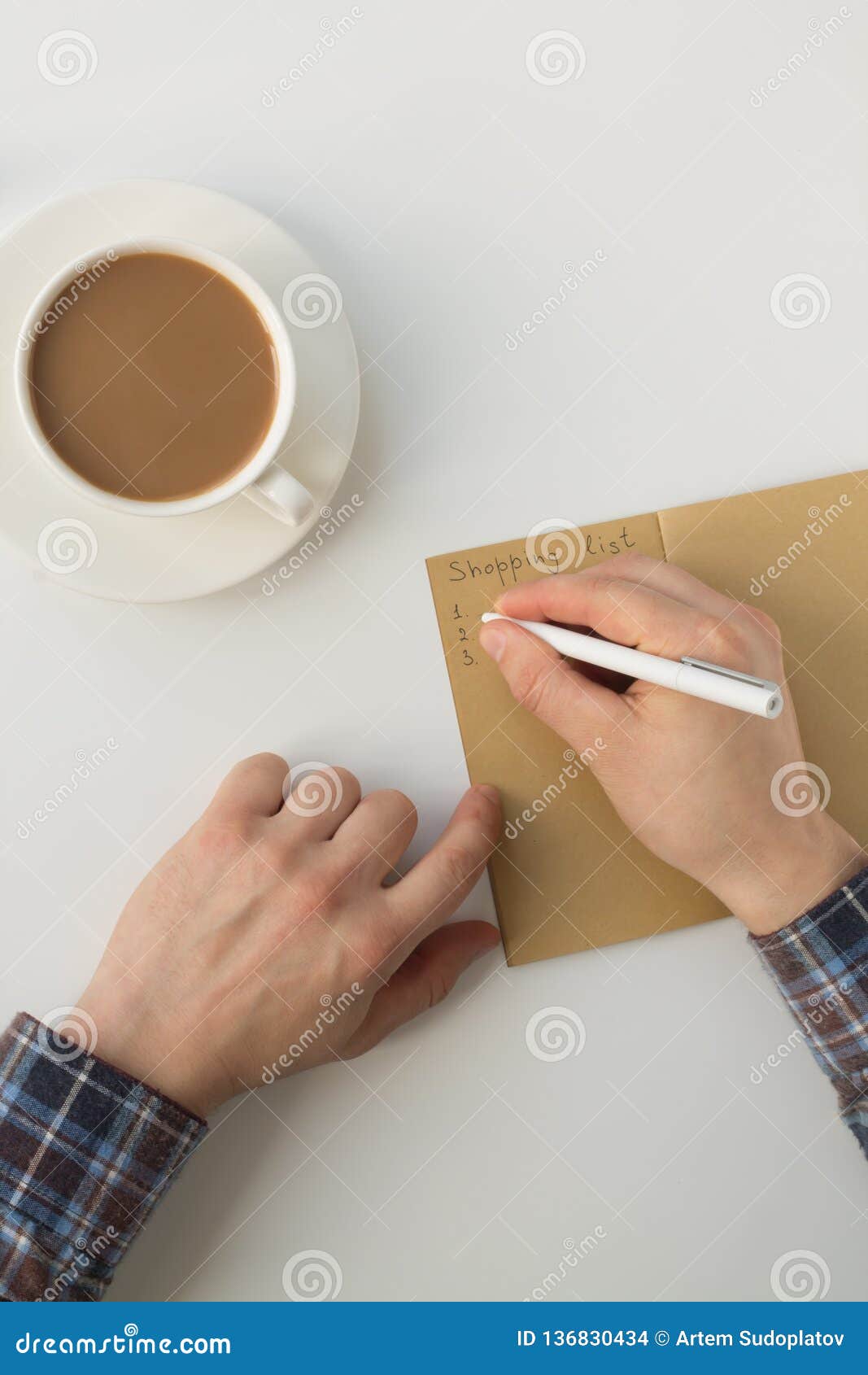 Top View of Businessman Writing on Blank Notebook. High Angle View of ...