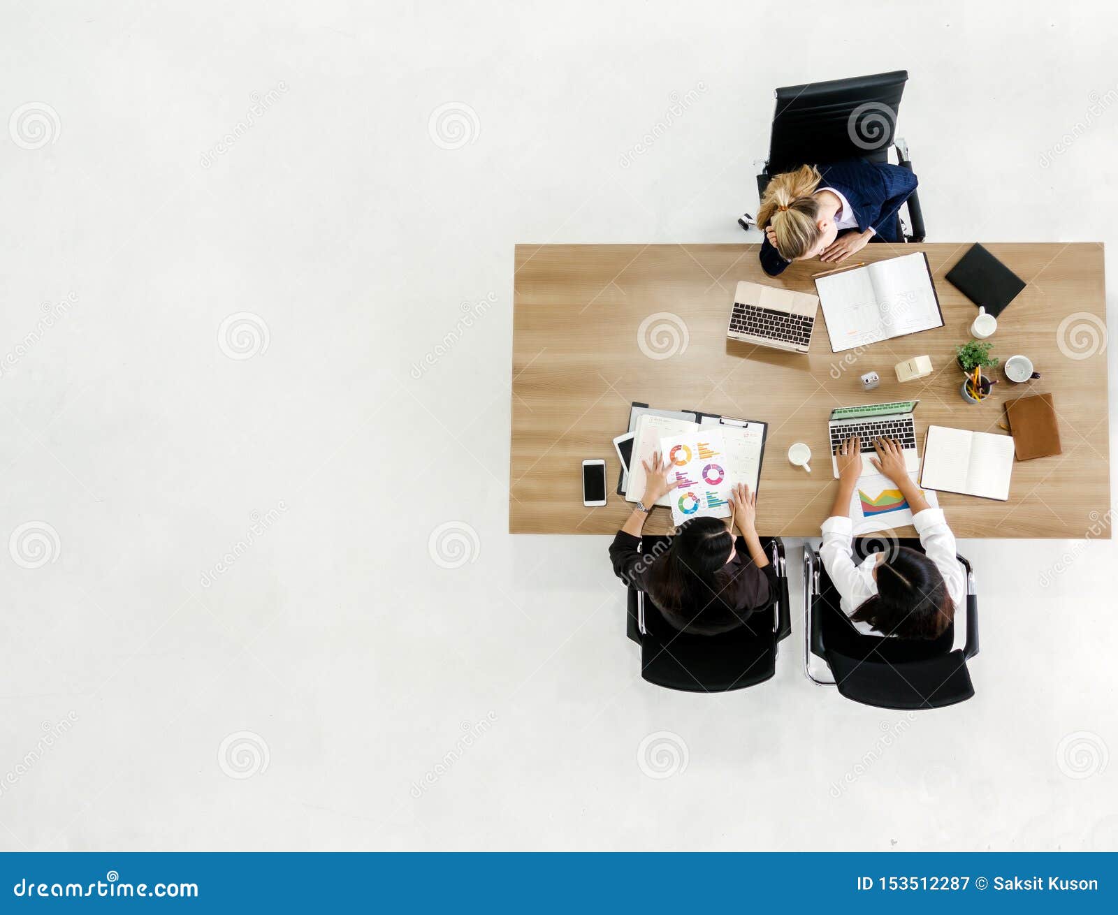 Top View of Businesswoman Discussing Working at Table in Office. Stock ...