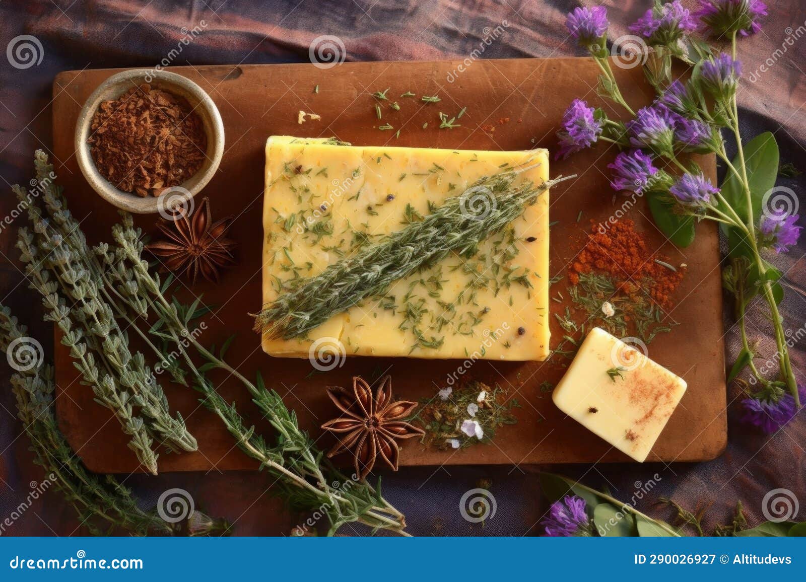 Top View of Butter Slab with Herbs and Spices Stock Image - Image of ...