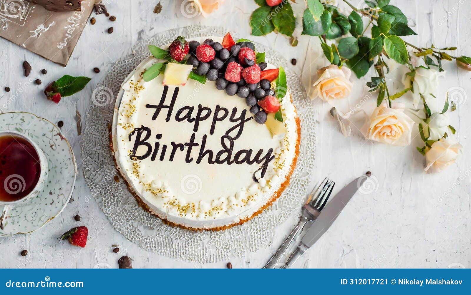 Top View of a Cake with the Inscription Happy Birthday. Stock Image ...