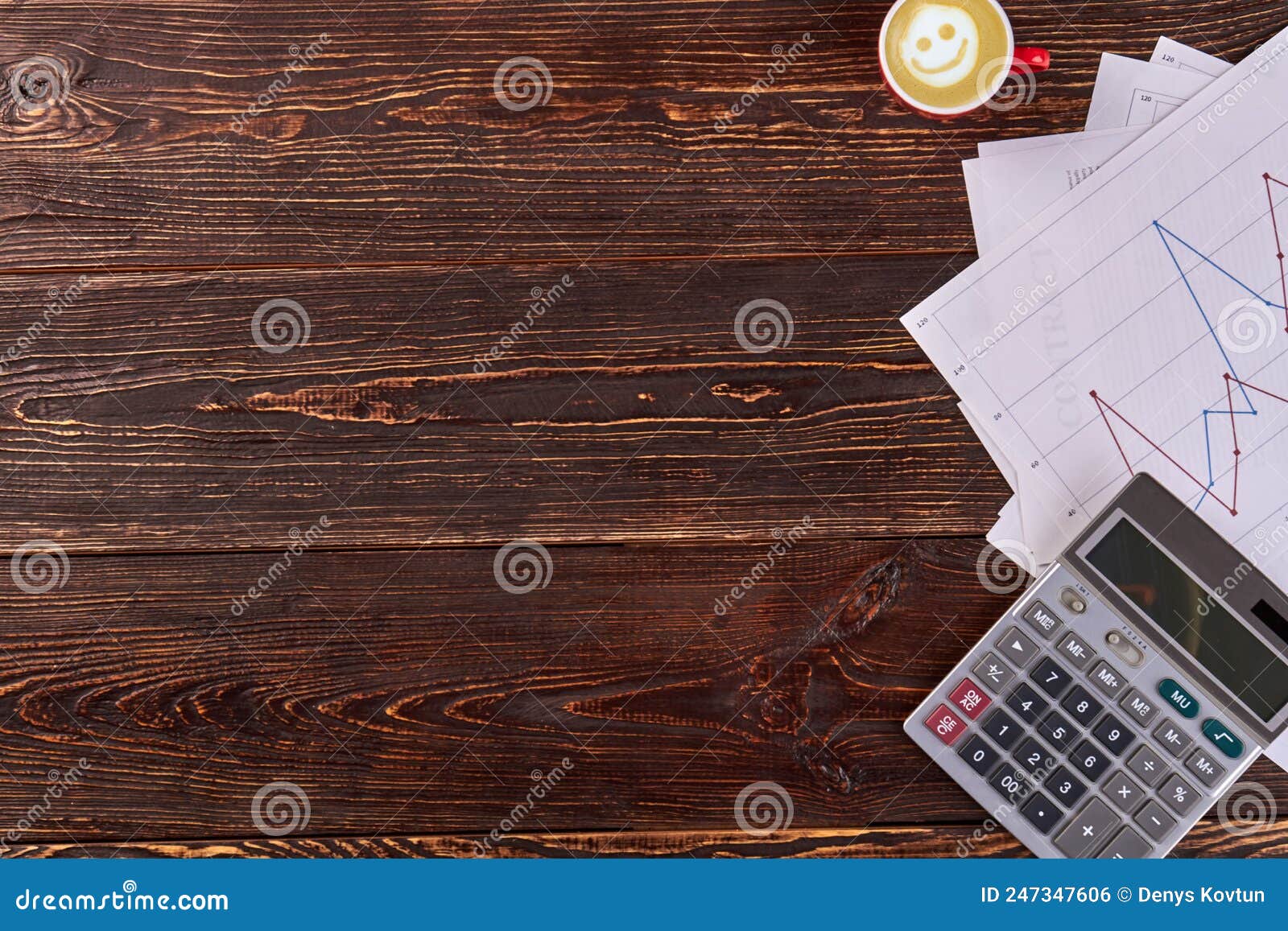 Top View Calculator,post It Note,pencil And Some Plant Put On Wooden ...