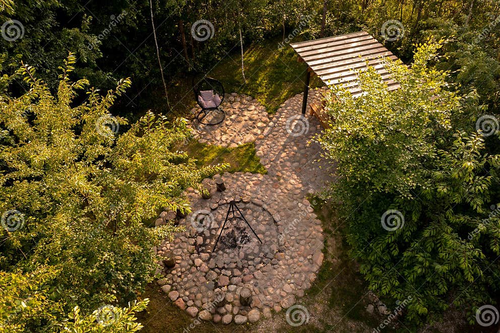 Top view of campfire area stock photo. Image of exterior - 343765852