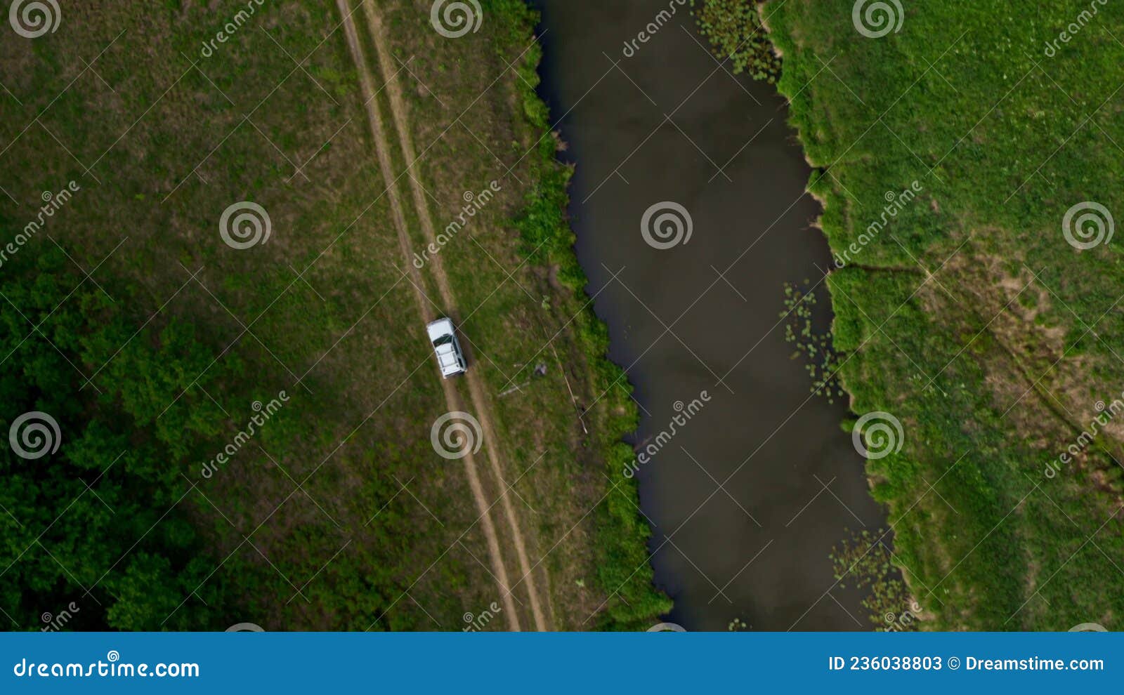 Top View of the Car Driving Along the River Bank Stock Video - Video of ...