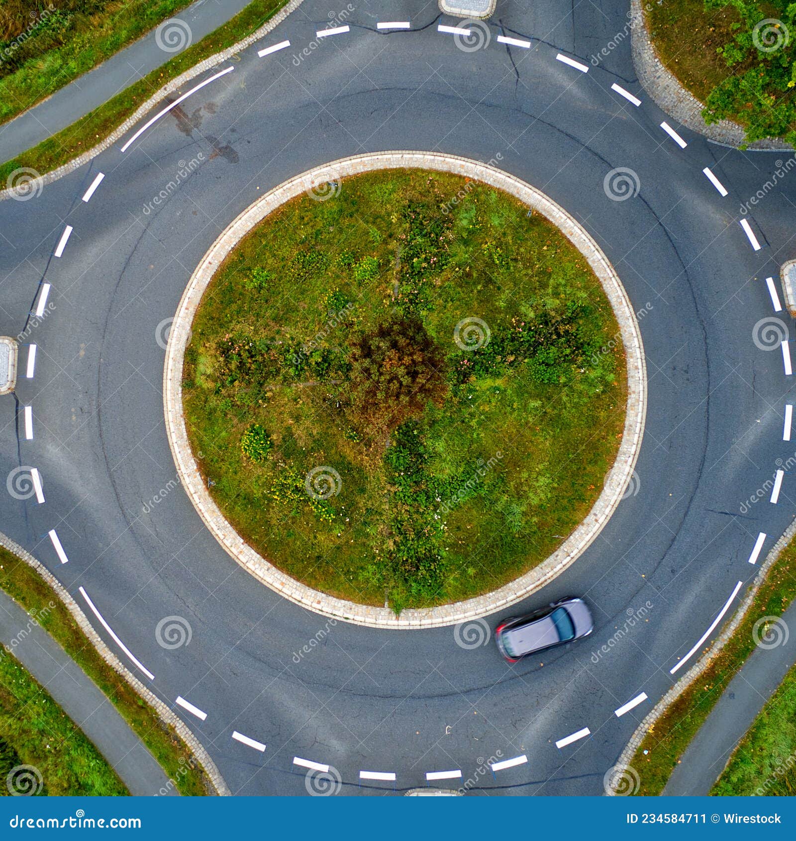 Top View of a Car Driving on a Roundabout Stock Image - Image of grass ...