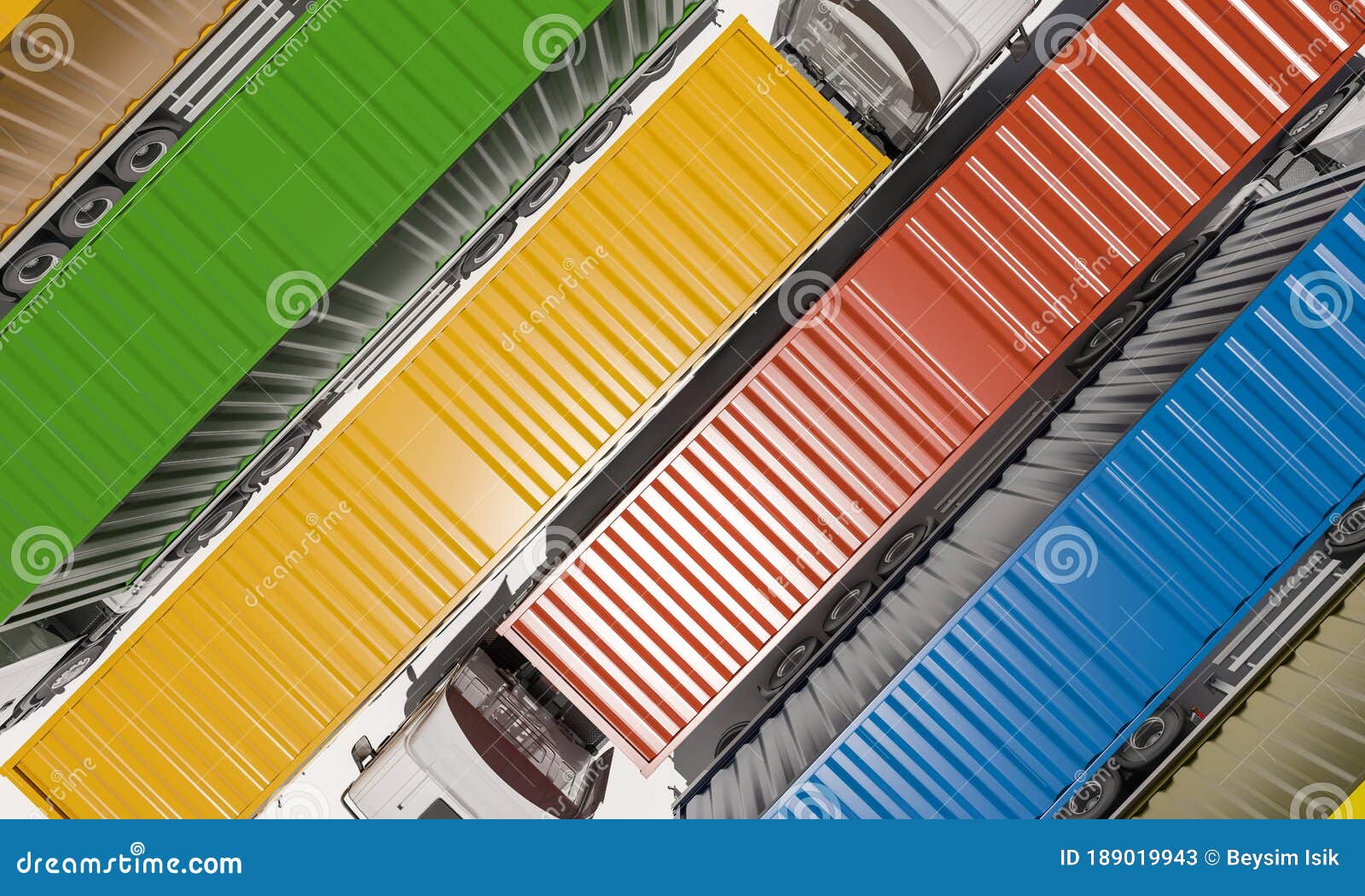 Top View of Cargo Container Trucks in Differing Colors Stock ...
