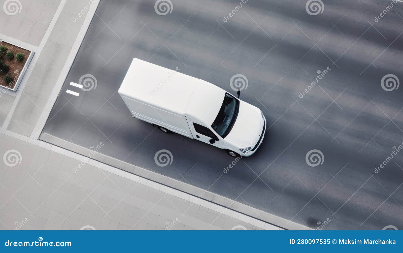 Top View of Cargo Minibus with Blank Mock Up Side on City Streets ...