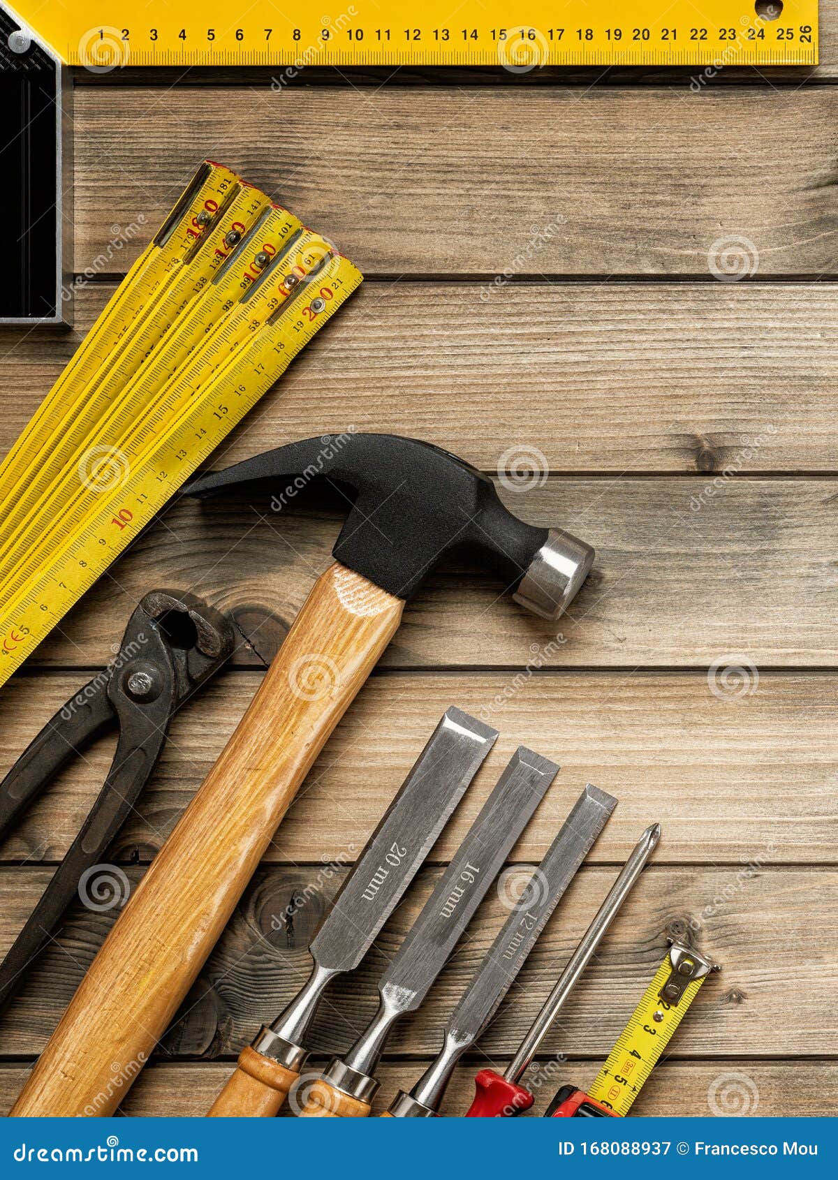 Work Tools for Carpenter on Wooden Background. Carpentry Stock Image ...