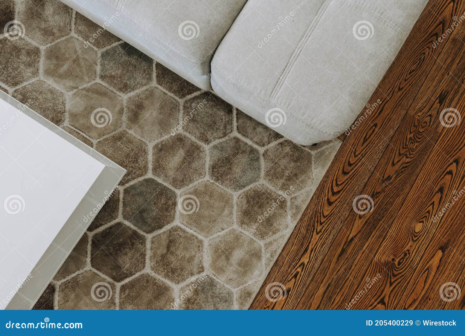 Top View of a Carpet, a Table and a Sofa on Laminated Floor Stock Image ...