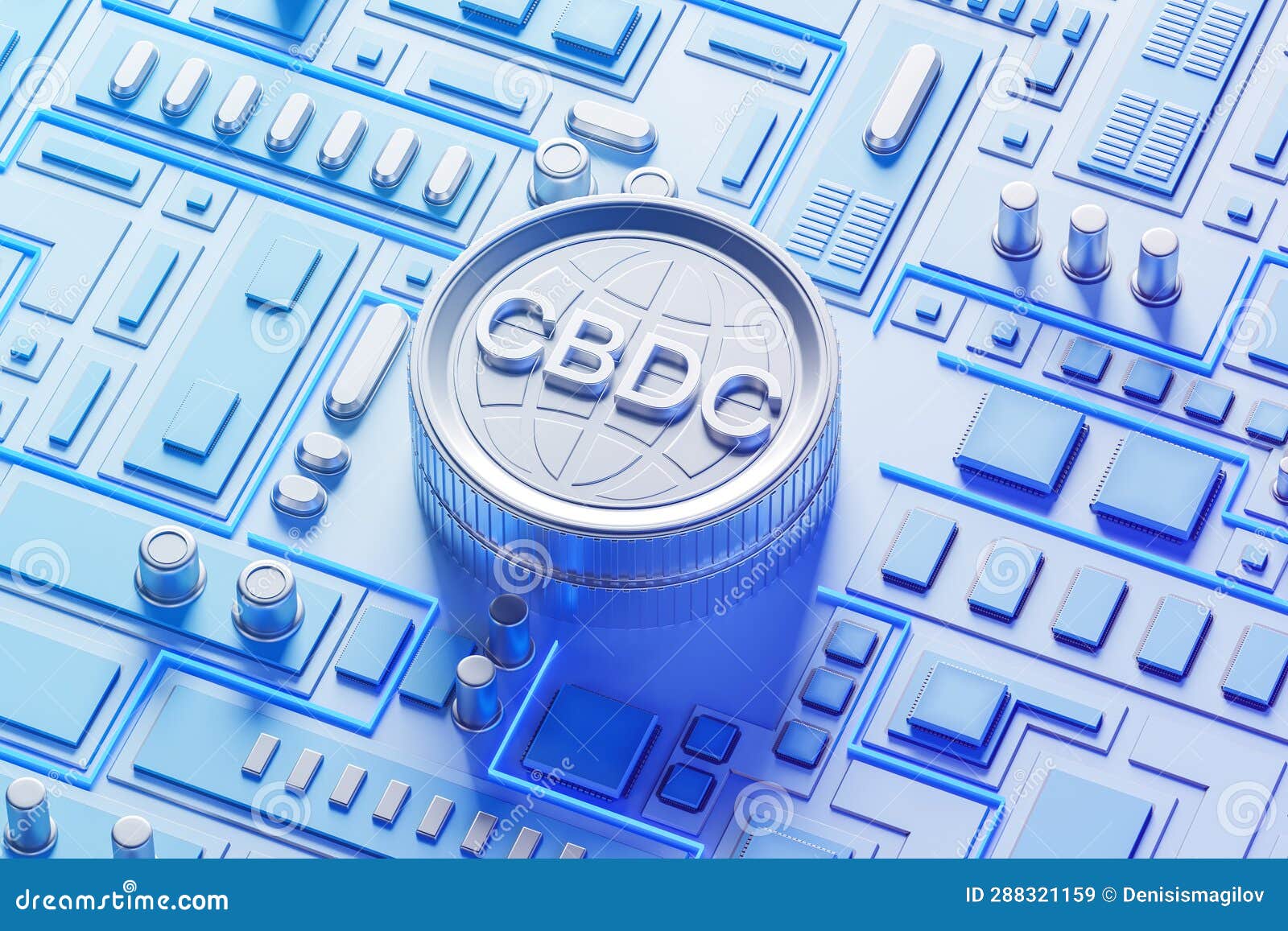 Top View of CBDC and Circuit Board with Tech Components, Digital ...