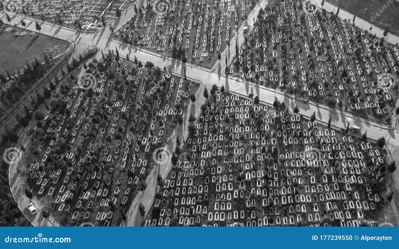 The Top View of the Cemetery Black and White Stock Photo - Image of ...