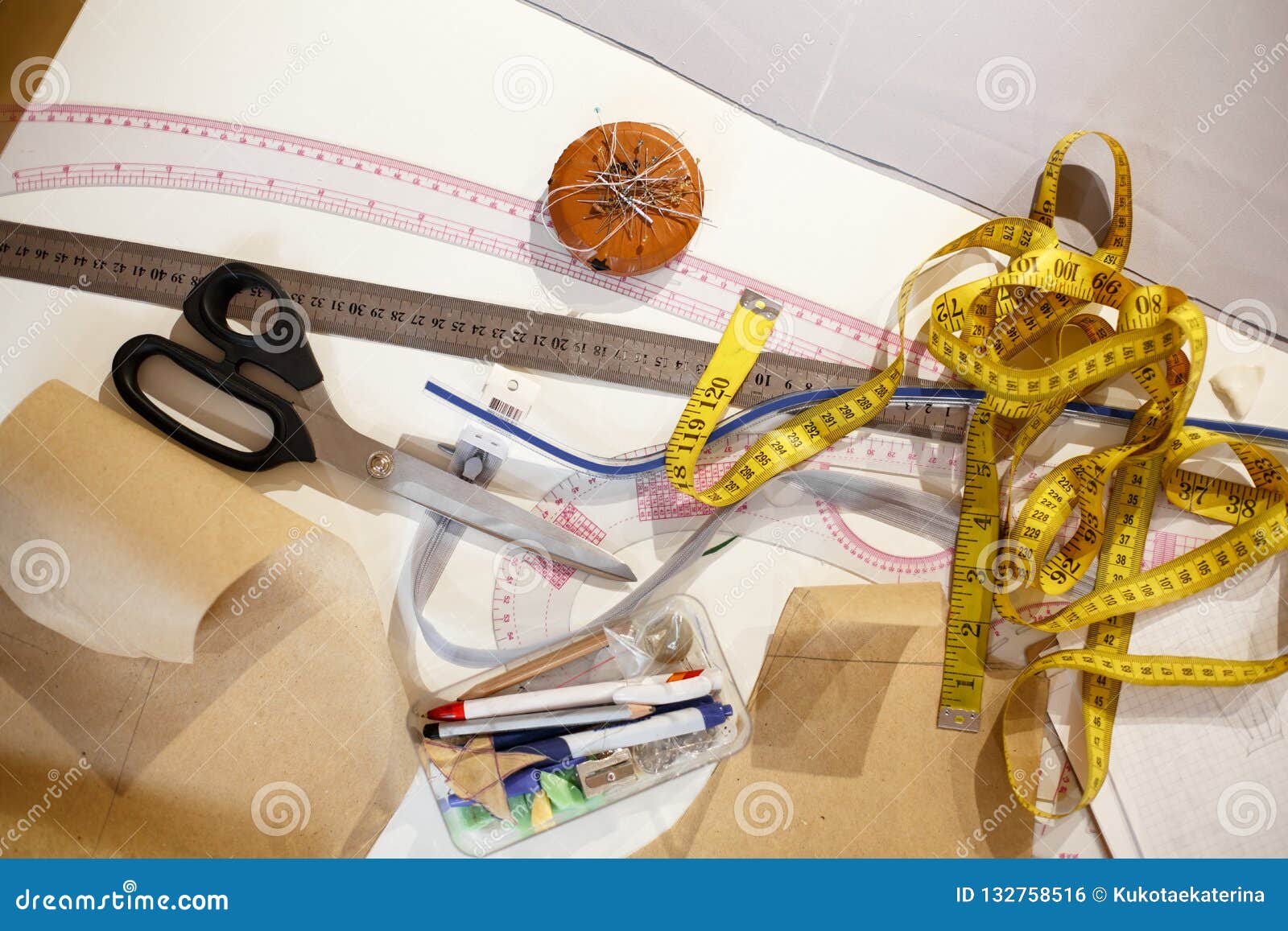 Top View of a Centimeter Yellow, Scissors, Ruler and Other Tools of the ...