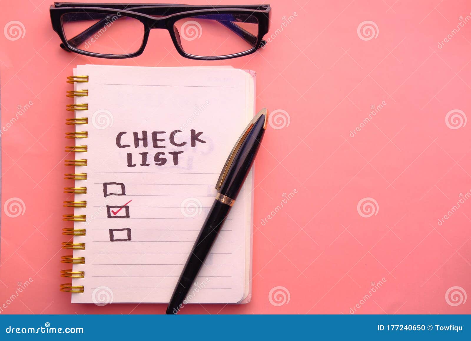 Top View of Check Mark on Notepad on Color Background Stock Photo ...