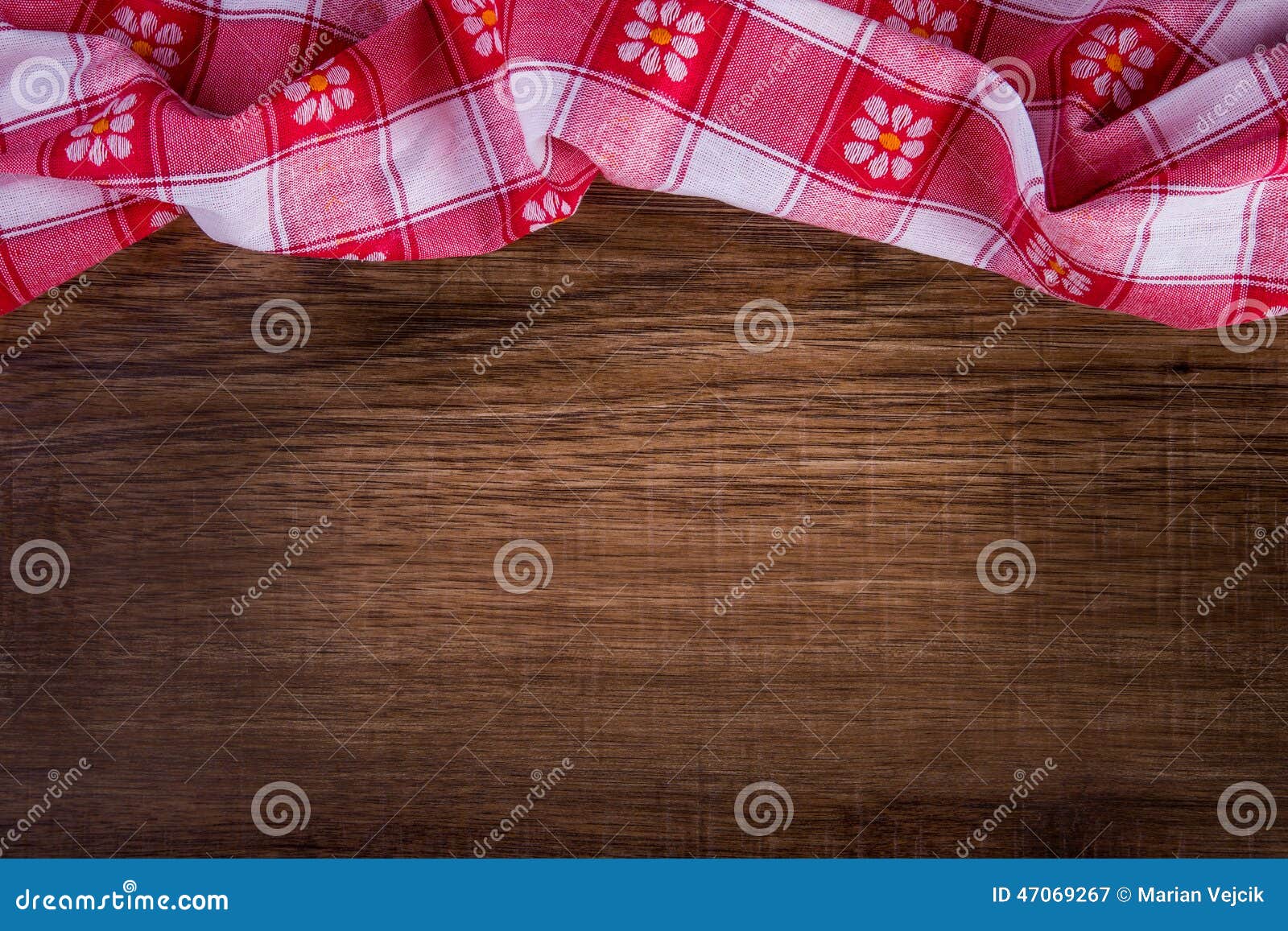 Top View of Checkered Napkin on Wooden Table Stock Image - Image of ...