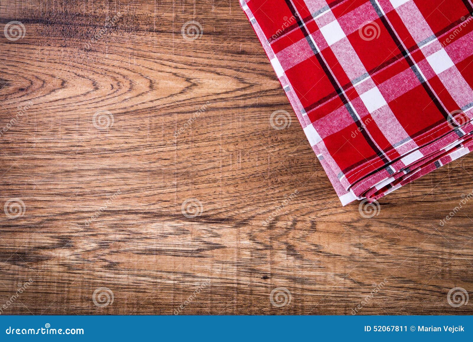 Top View of Checkered Napkin on Wooden Table Stock Image - Image of ...