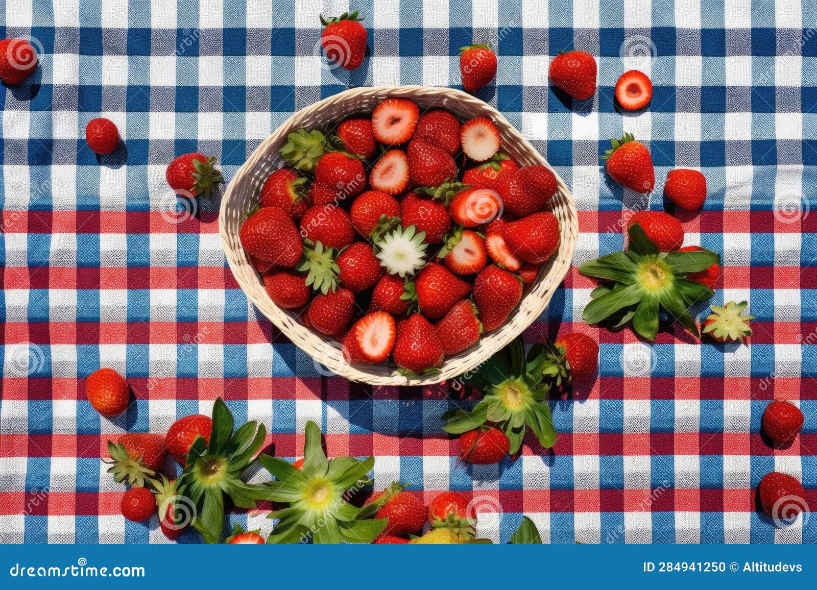 Top View of a Checkered Picnic Blanket with Strawberries Stock ...