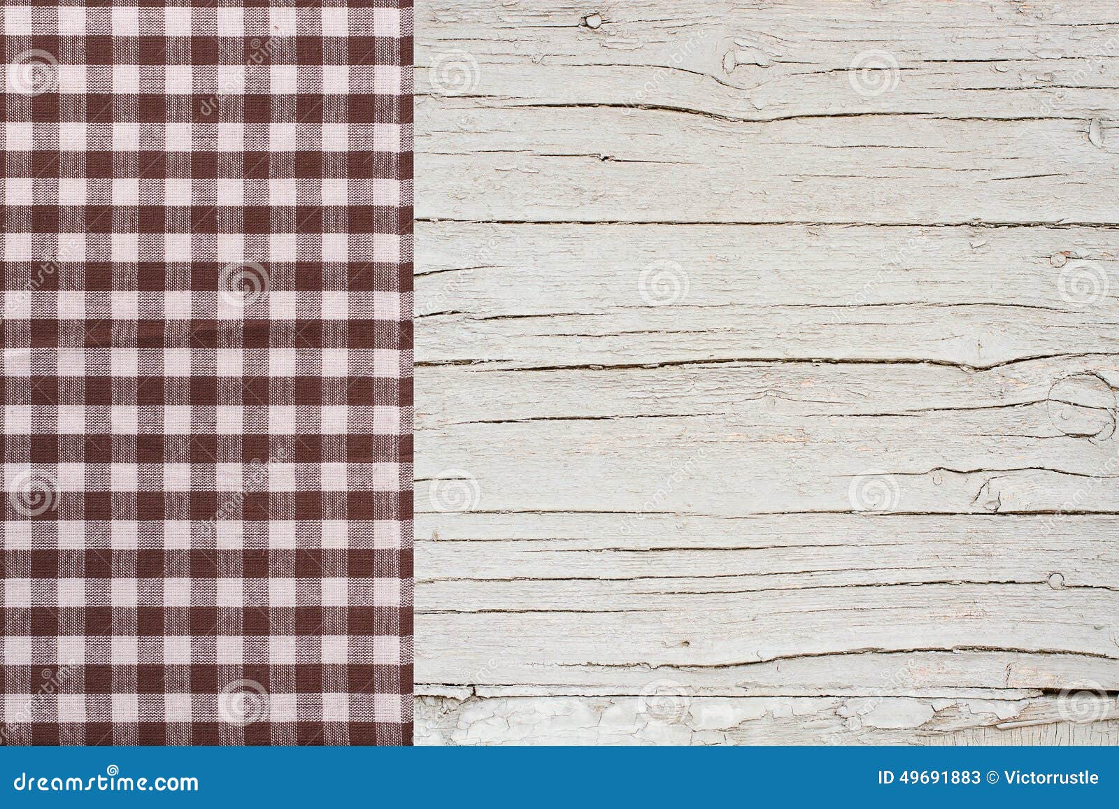 Top View of Checkered Tablecloth on White Wooden Table. Stock Image ...