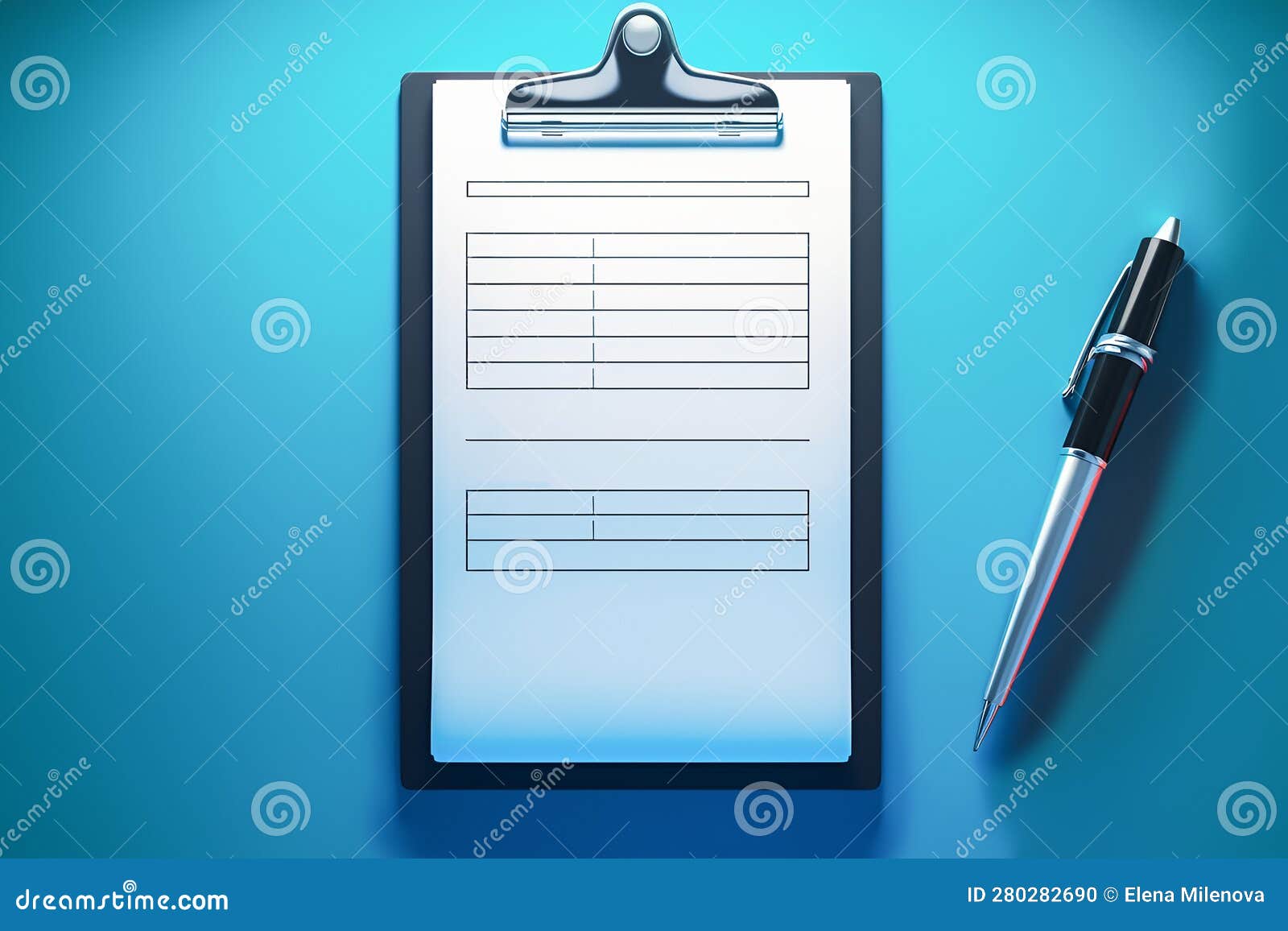 Top View of Checklist Sheet with a Pen on Blue Background Stock ...