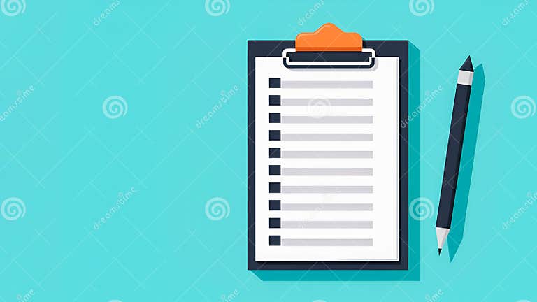 Top View of Checklist Sheet with a Pen on Blue Background Stock ...