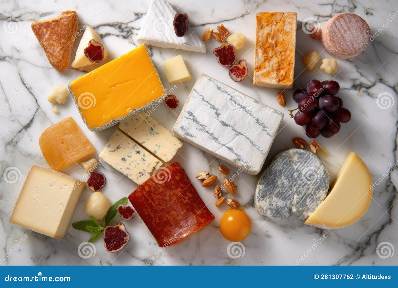 Top View of Cheese Assortment on Marble Slab Stock Illustration ...