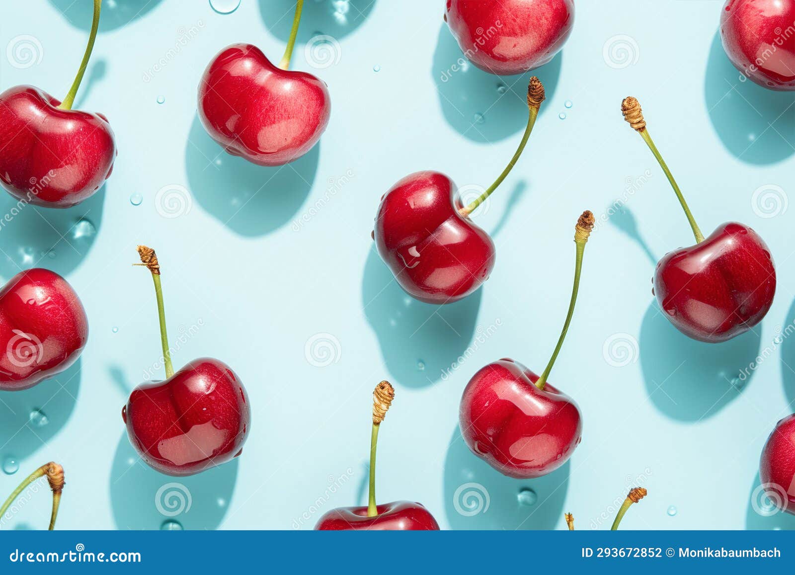 Top View of Cherry Fruits on Blue Background Stock Illustration ...