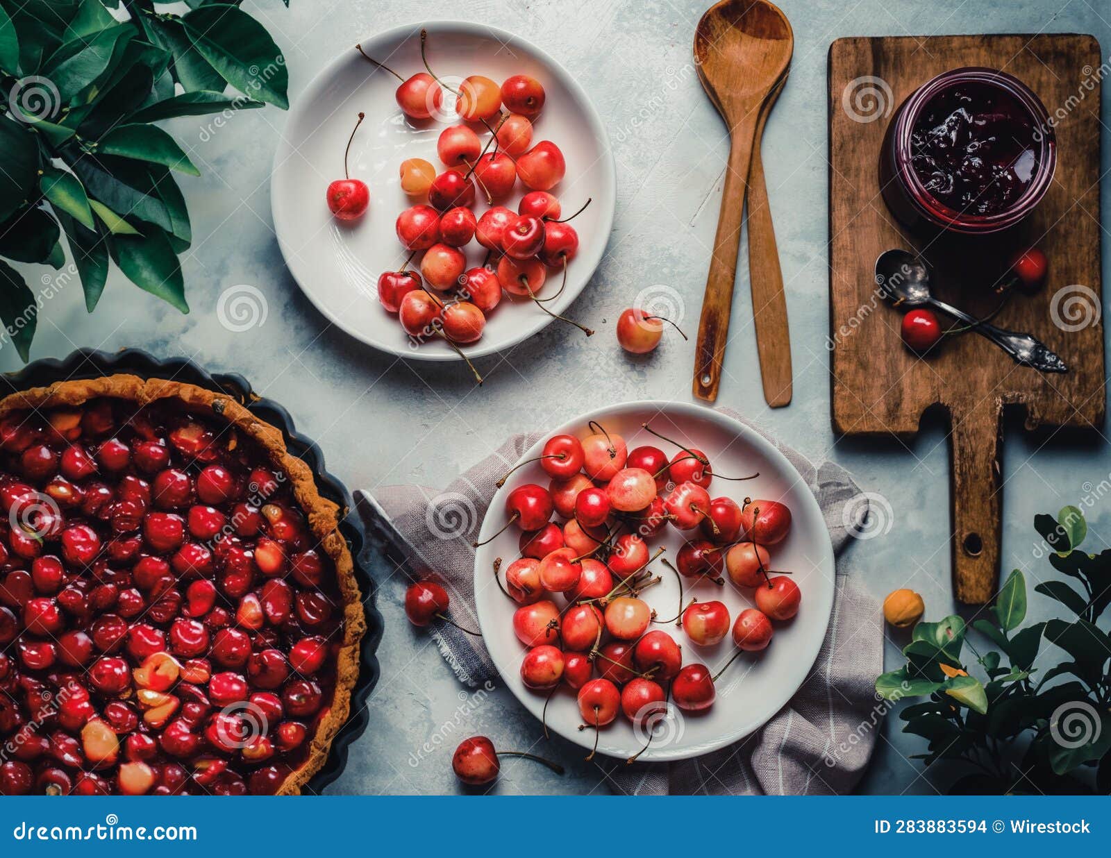 Top View of a Cherry Pie on a White Background with a Selection of ...