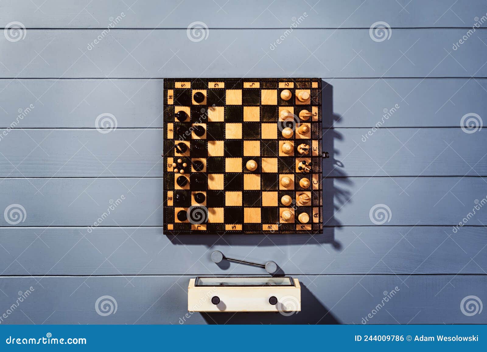 Top View Chess Board on Gray Wooden Table Background Stock Photo ...