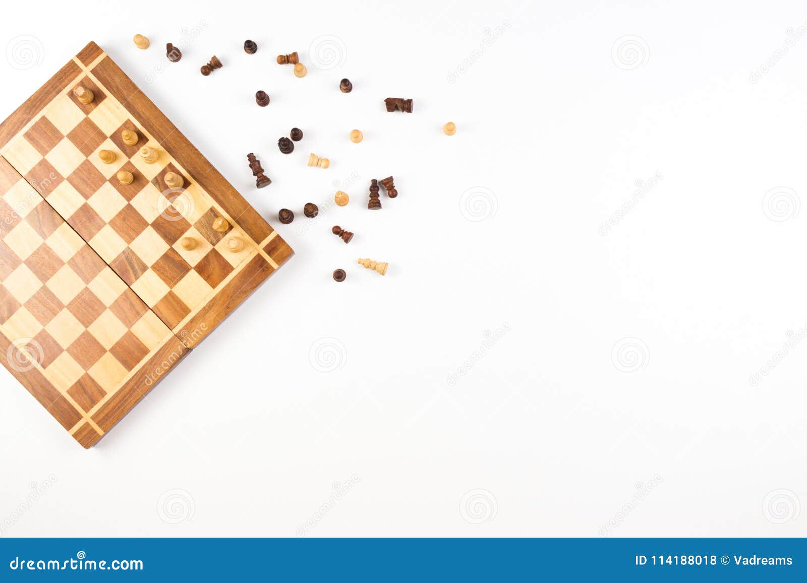 Top View of Chess Board with Chess Pieces on White Background Stock ...