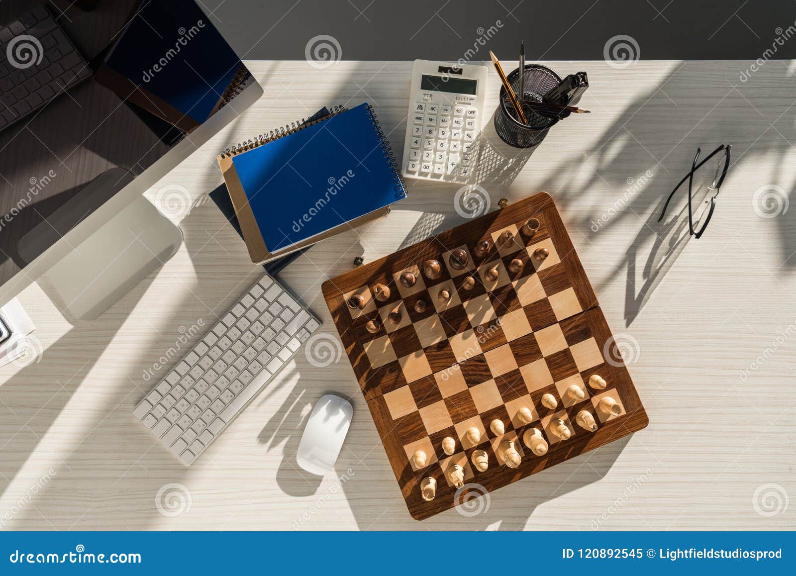 Top View of Chess Board at Workplace Stock Image - Image of playing ...