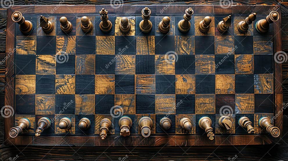 Top View of the Chess Pieces on the Board on a Black Background ...
