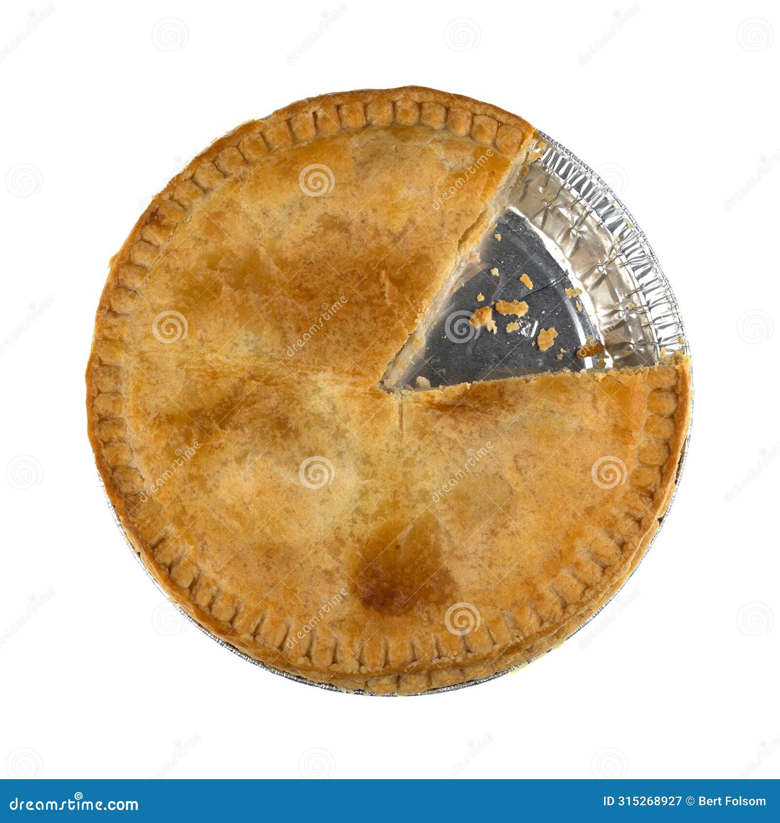 Top View of a Chicken Meat Pie with One Slice Missing Isolated on a ...