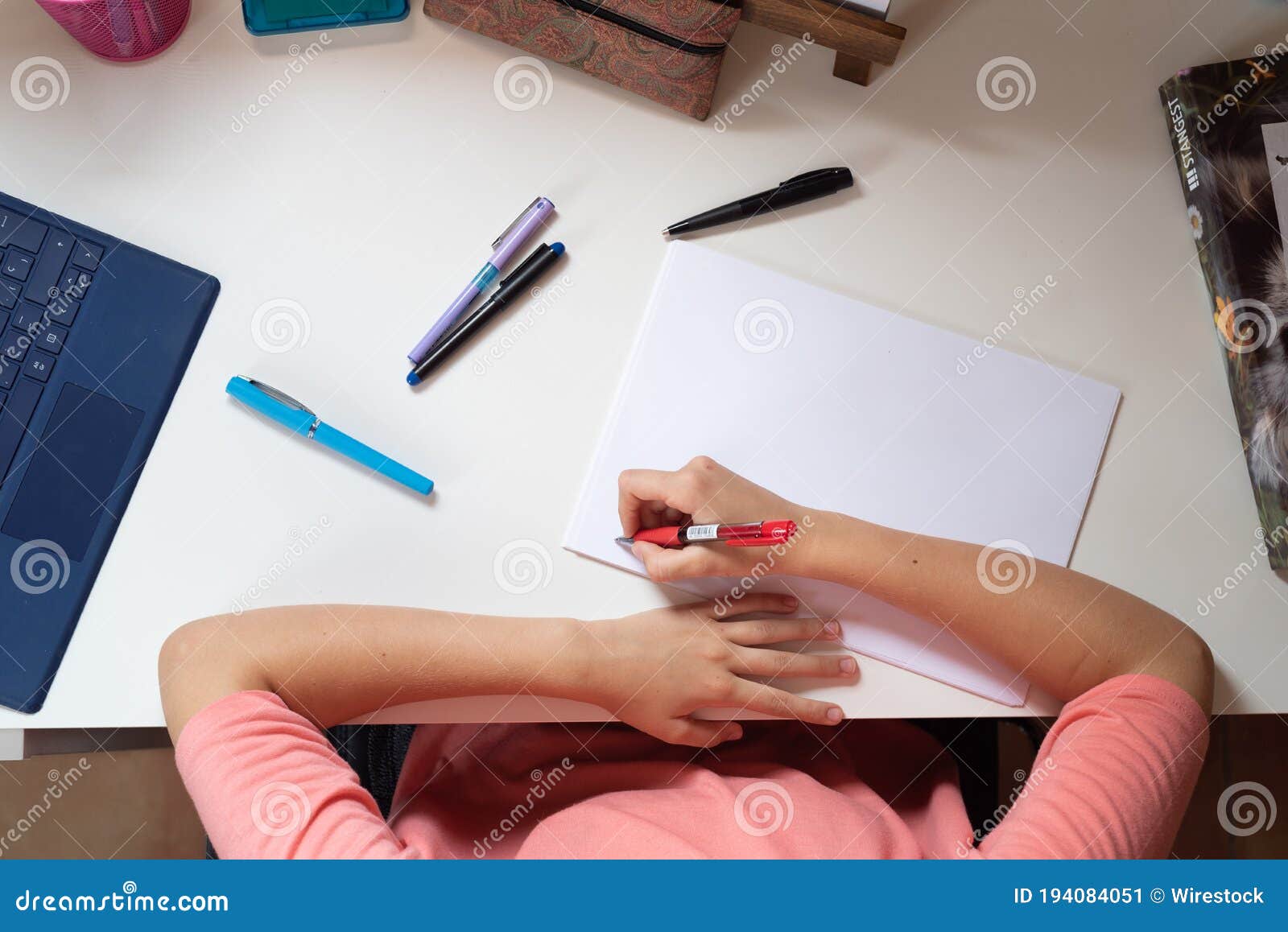 Top View of a Child Doing Homework with a Tablet Stock Image - Image of ...