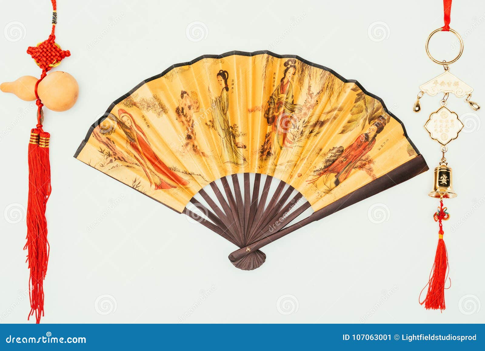 Top View of Chinese Handheld Fan with Talismans Stock Image - Image of ...