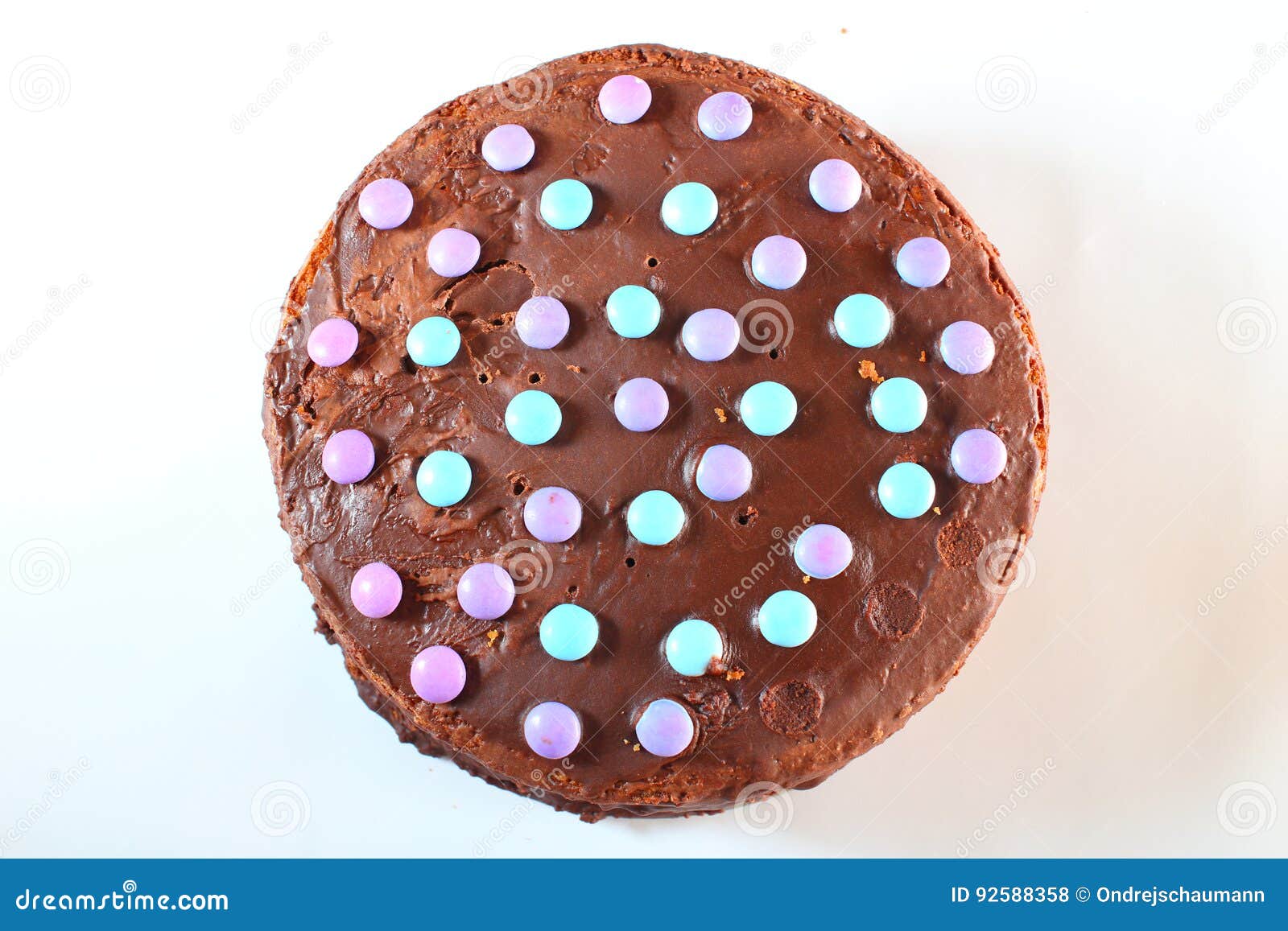 Top View of the Chocolate Cake with Blue and Violet Candies Stock Photo ...