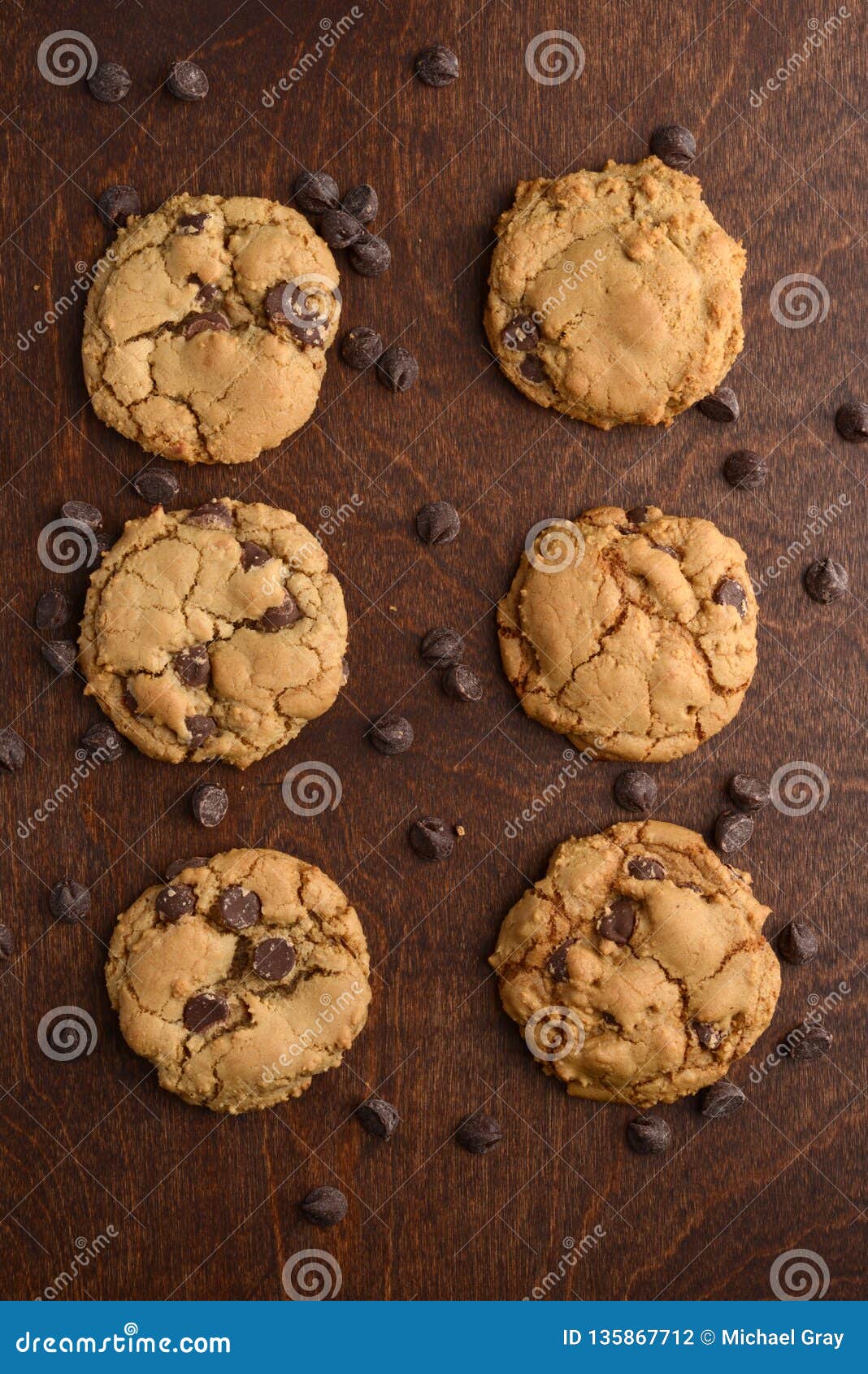 Top View Chocolate Chip Cookies Stock Photo - Image of chips, crunchy ...